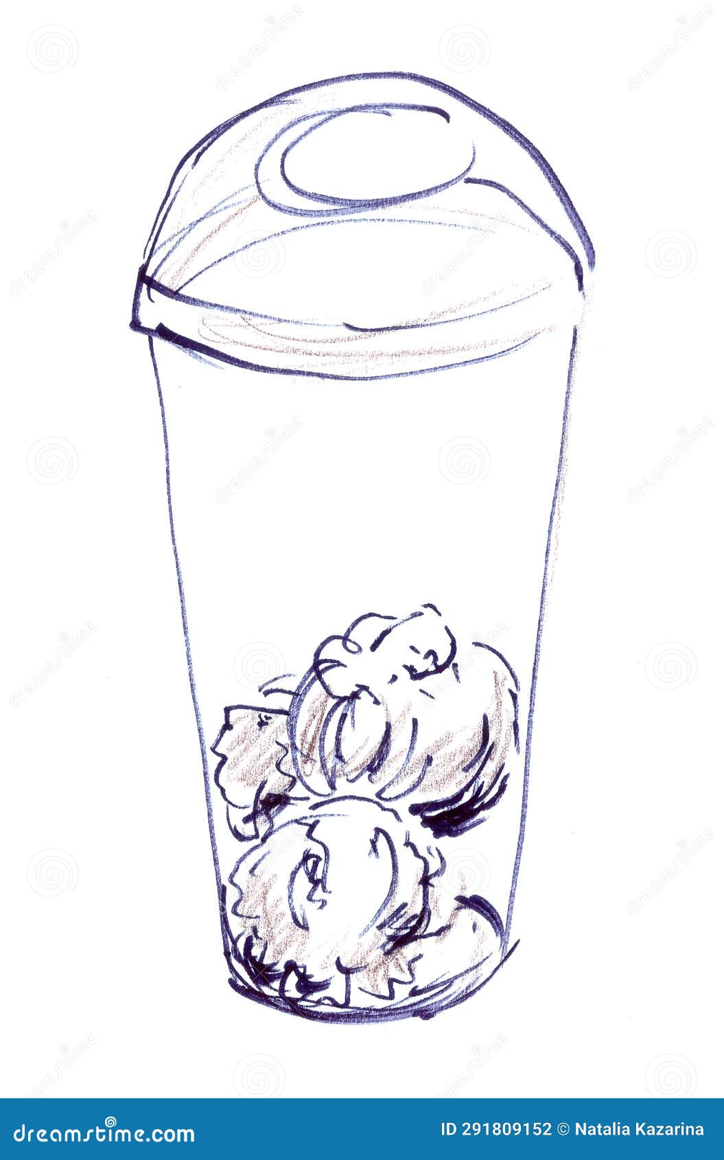 Cake in a Plastic Glass, Graphic Drawing on a White Background Stock ...