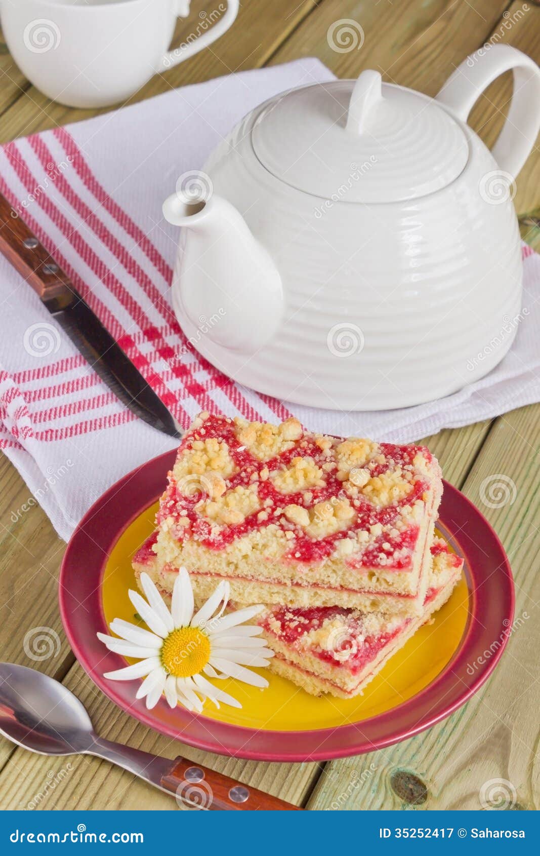 Cake on a plate and tea stock image. Image of products - 35252417