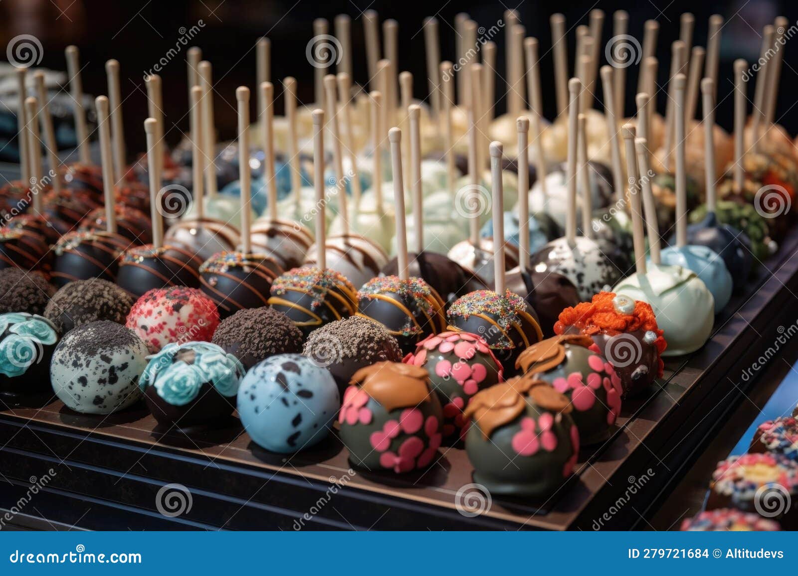 Cake Pop Display Featuring Different Designs and Flavors, Each One a ...
