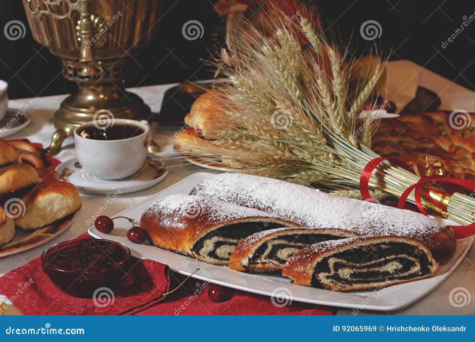 Cake with a Poppy Filling on the Table for Tea. Stock Image - Image of ...
