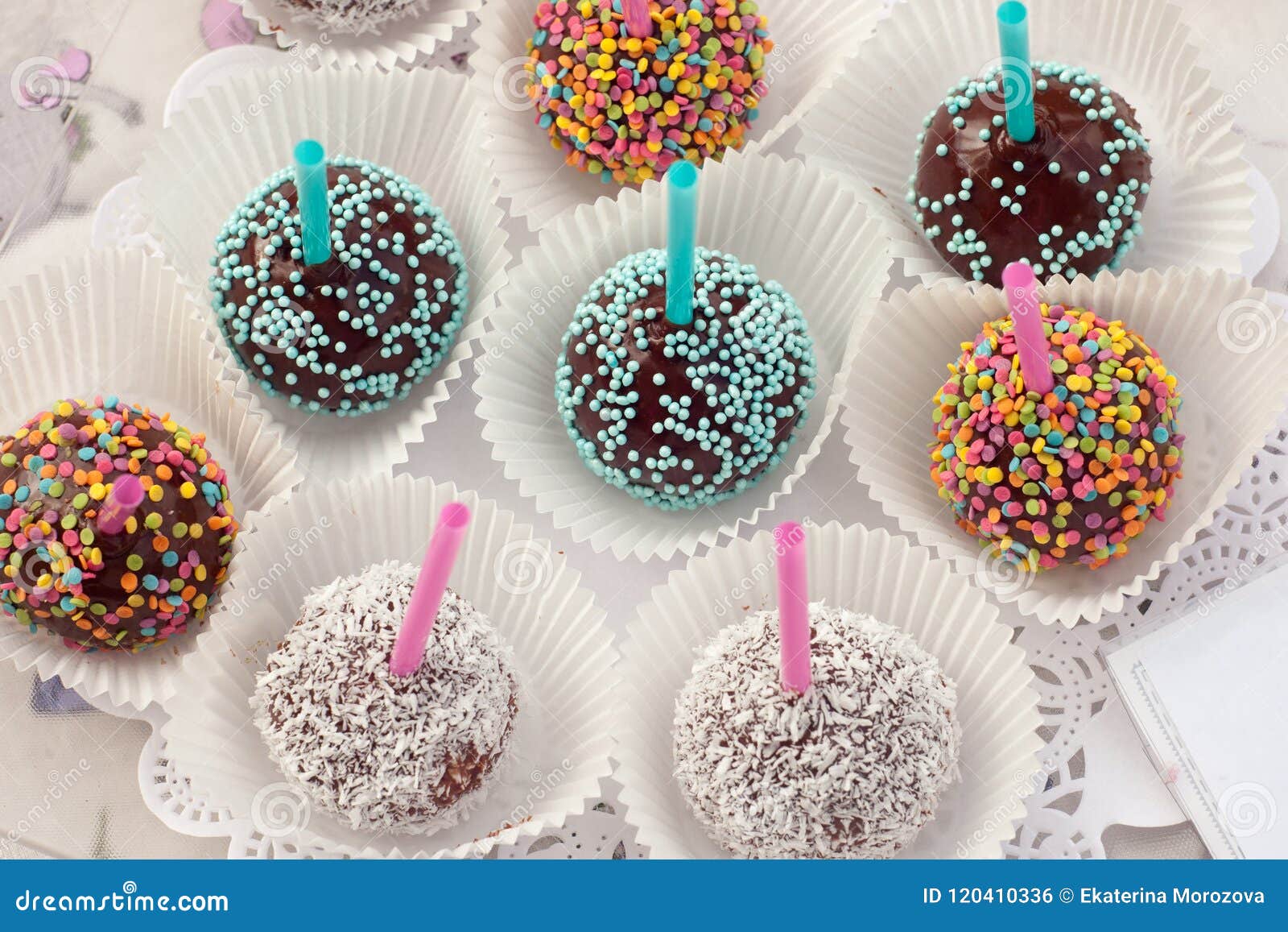 Cake Pops with Colorful Sprinkles. Cake Pops with Candy Sprinkles Close ...