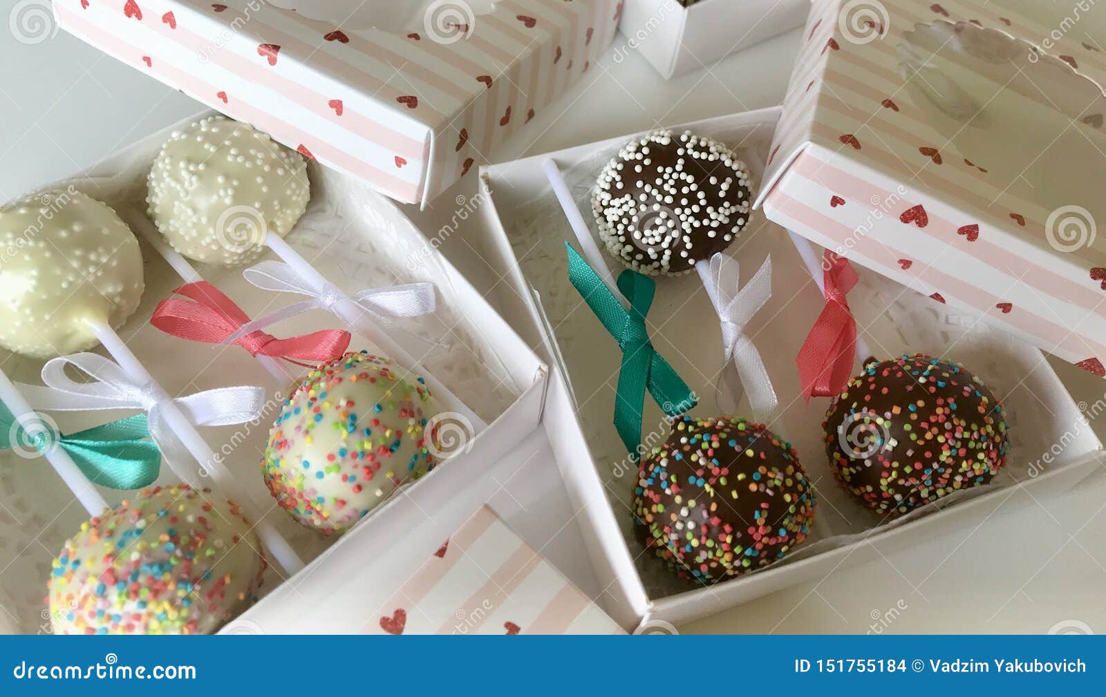 Cake Pops Decorated with a Bow of Braid, Packed in a Gift Box. on the ...