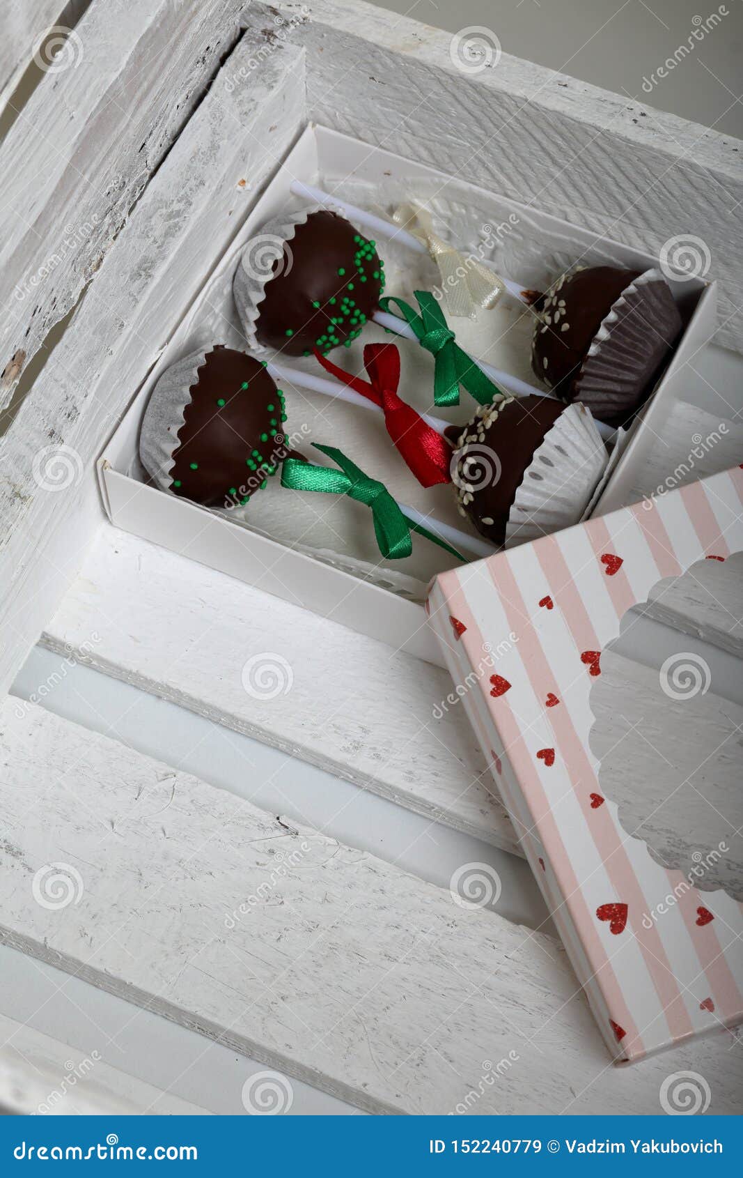 Cake Pops Decorated with a Bow of Braid, Packed in a Gift Box. in a ...