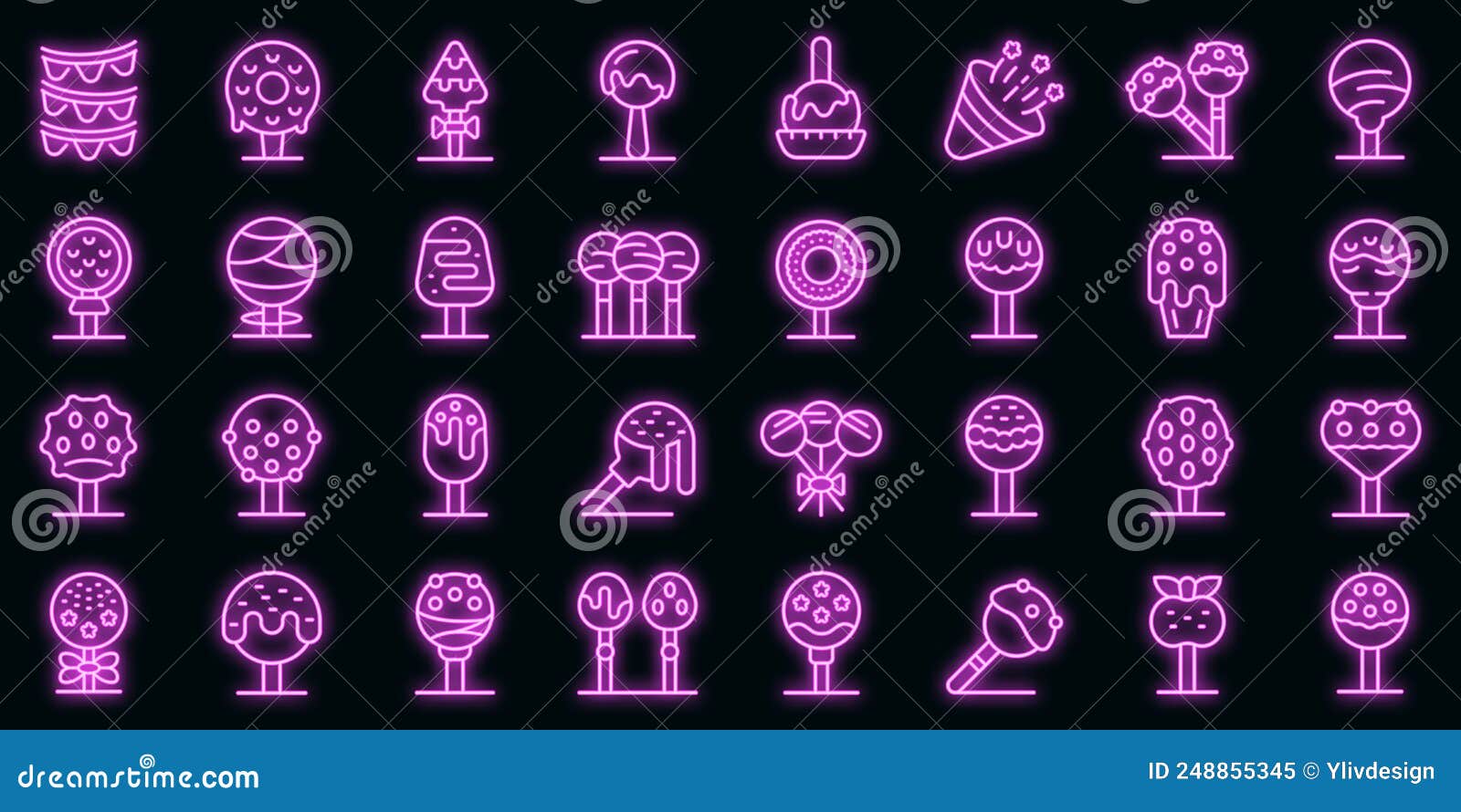 Cake Pops Icons Set Outline Vector. Bar Dessert Vector Neon Stock ...