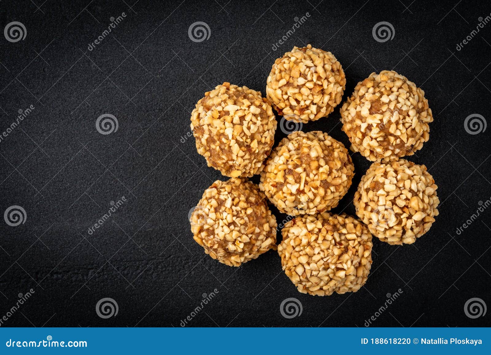 Cake `Potatoes` Sprinkled Nuts on Black Background Stock Photo - Image ...