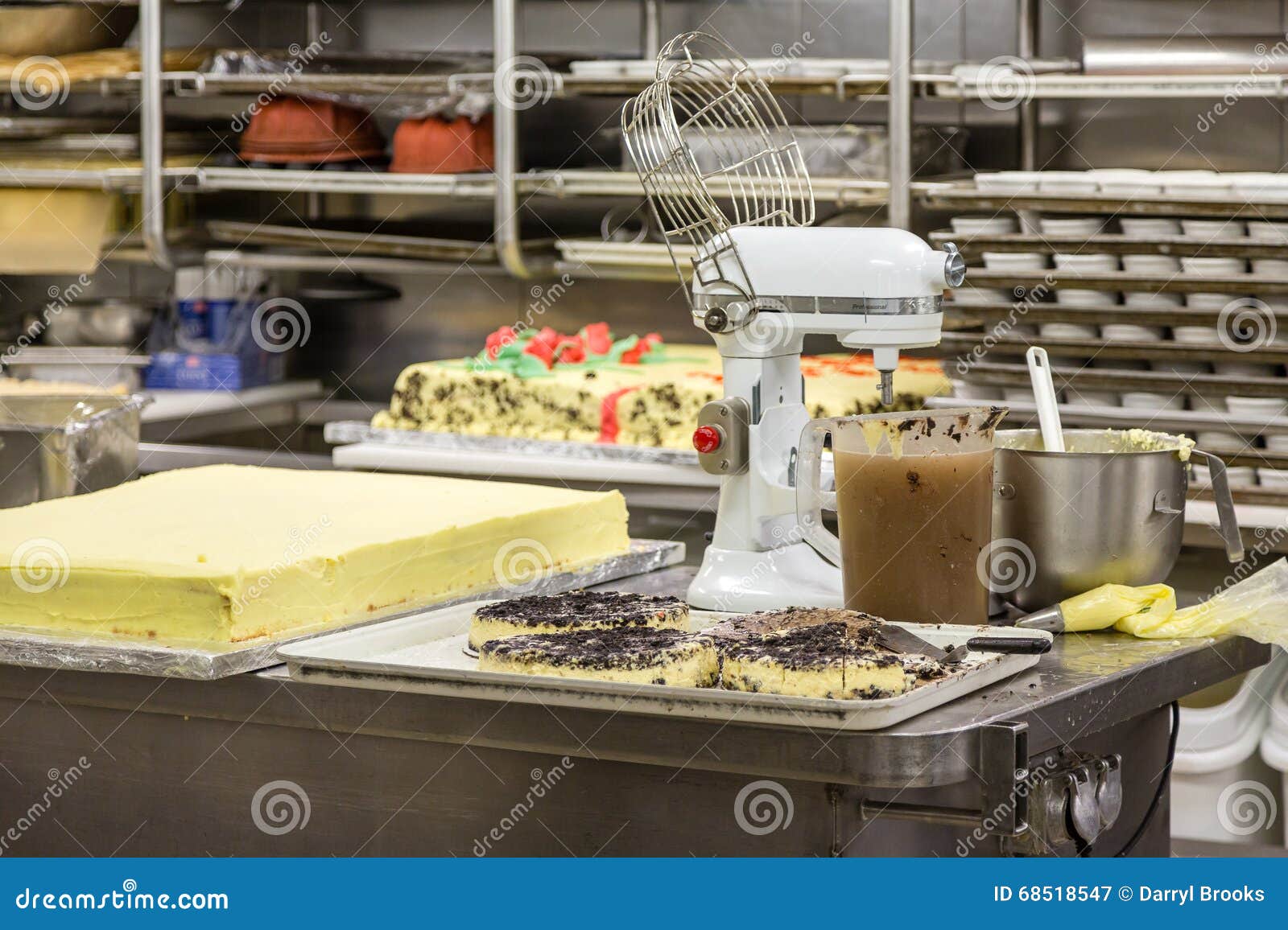 Cake Production in Commercial Kitchen Stock Image - Image of white ...