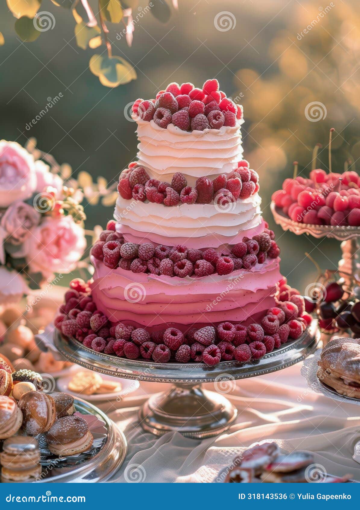 Cake with Raspberries stock photo. Image of creation - 318143536