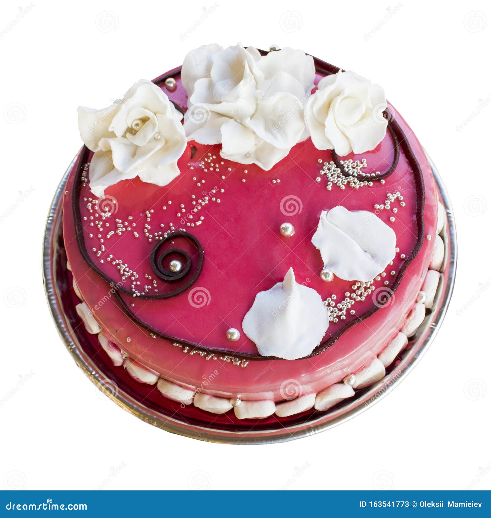 Cake with Red Icing, Decorative Roses and Chocolate Stock Image - Image ...