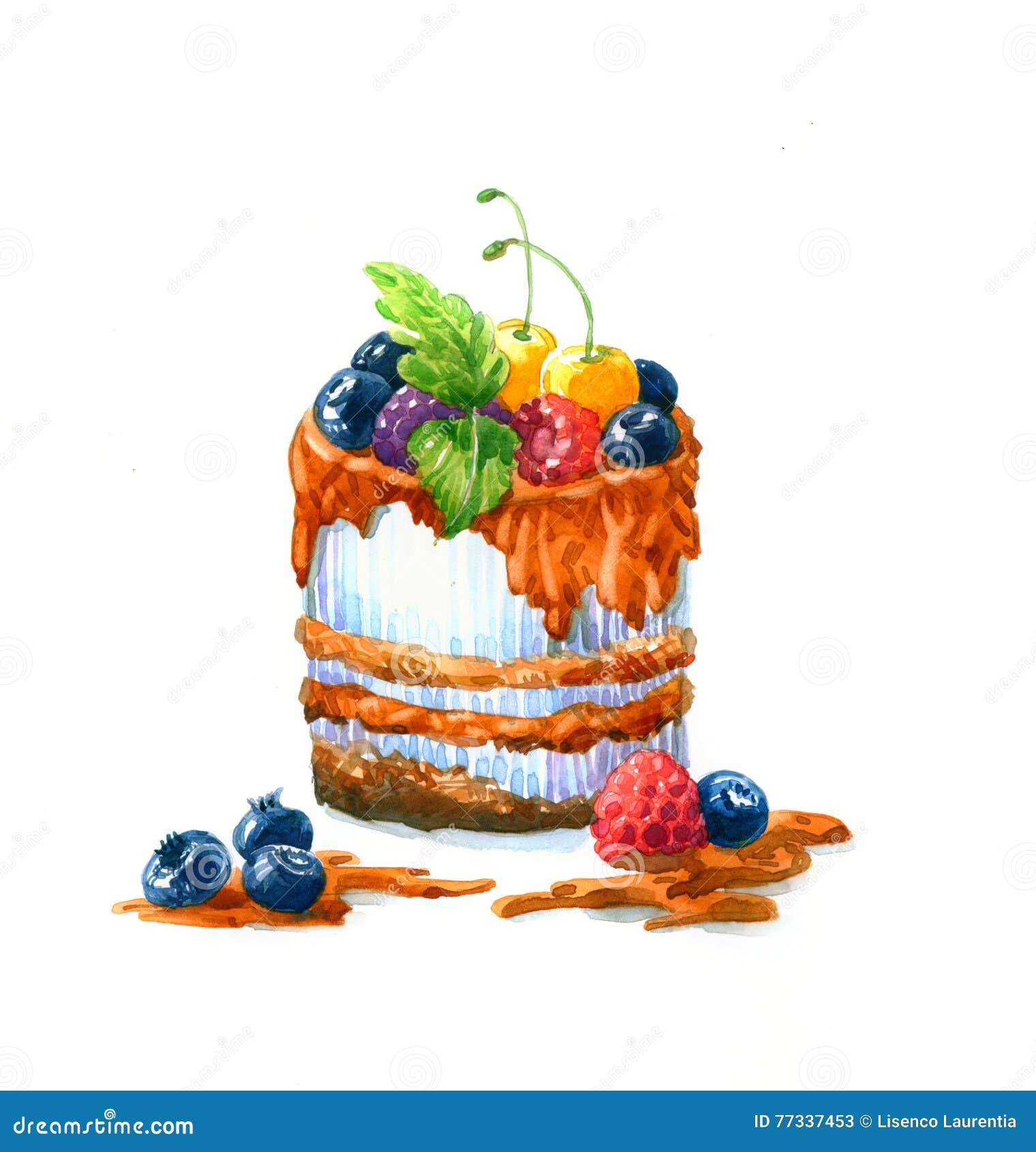 The Cake Round Shape Dessert Watercolor Stock Illustration ...