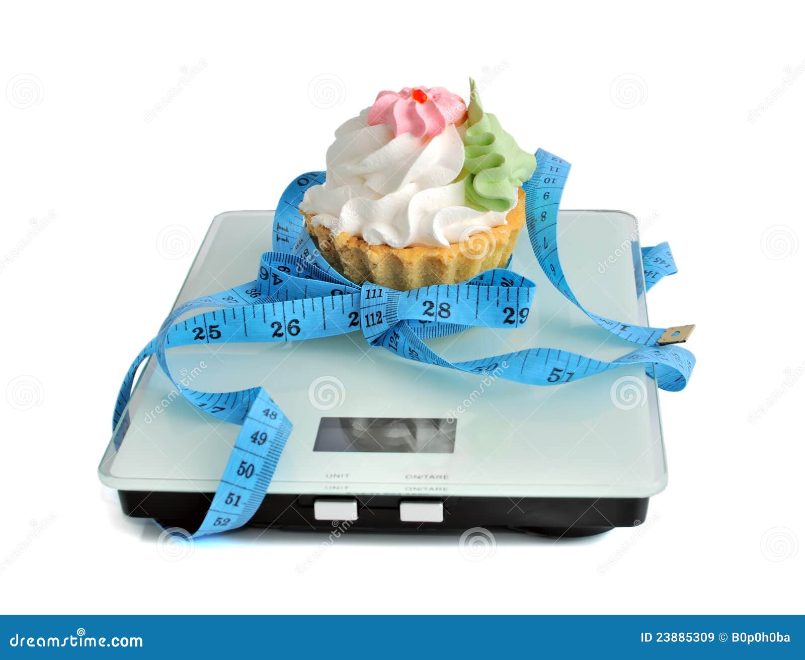Cake on the Scales Measuring Tape Wrapped Stock Image - Image of ...