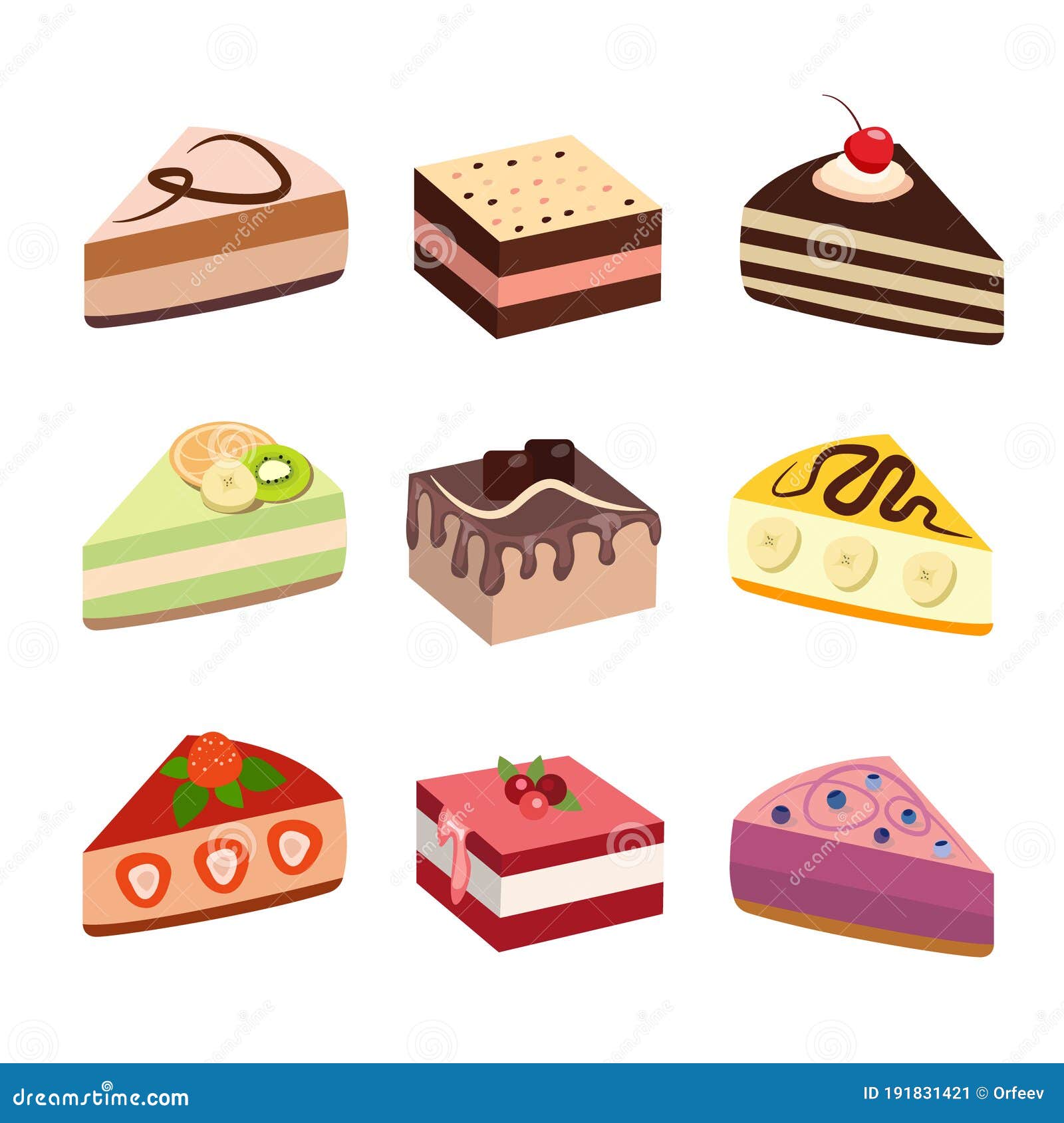 Cake Set Design Collection. Delicious Dessert Stock Vector ...