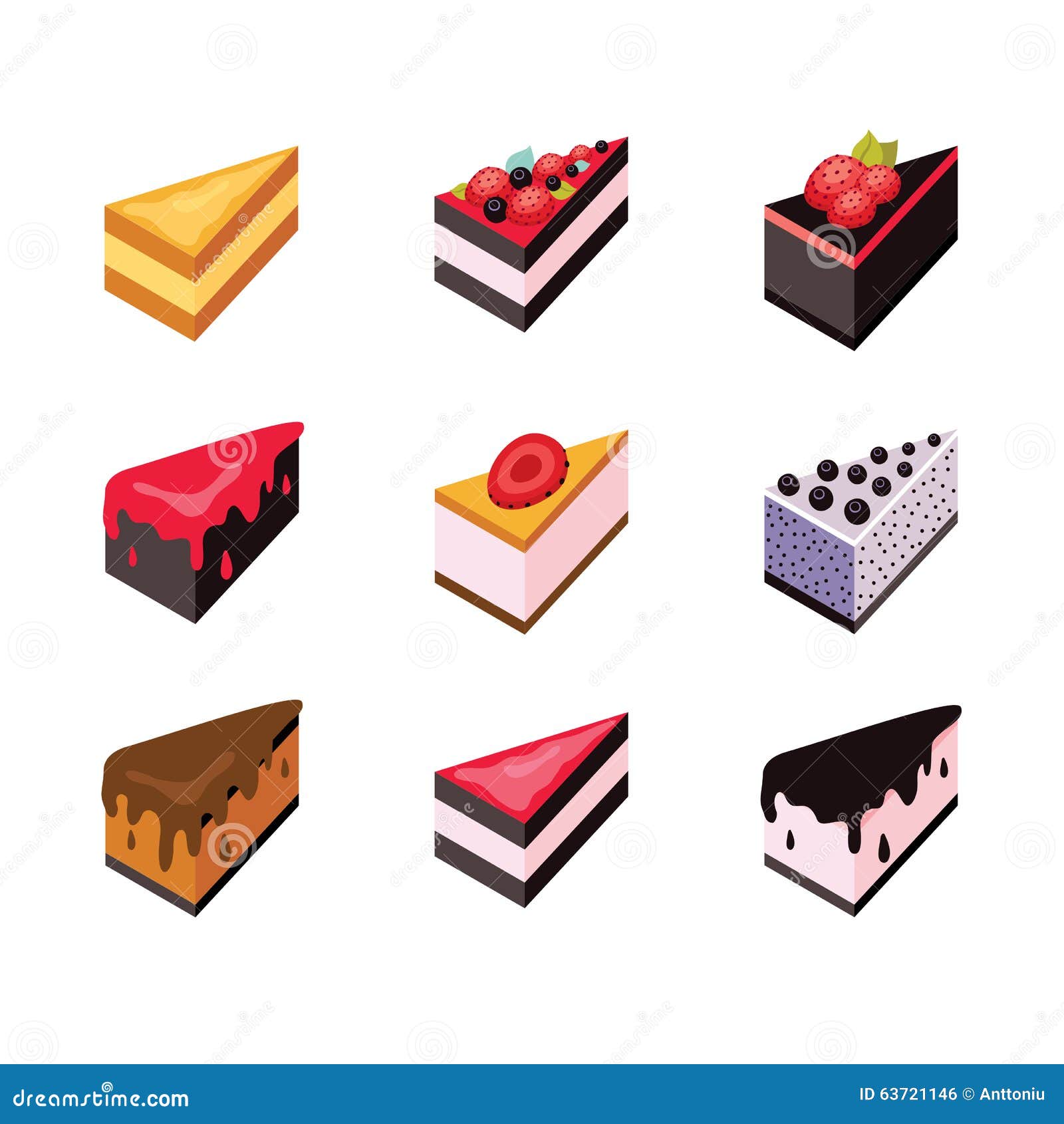 Cake Set Isometric Flat Design Web Icon Collection Delicious Dessert ...