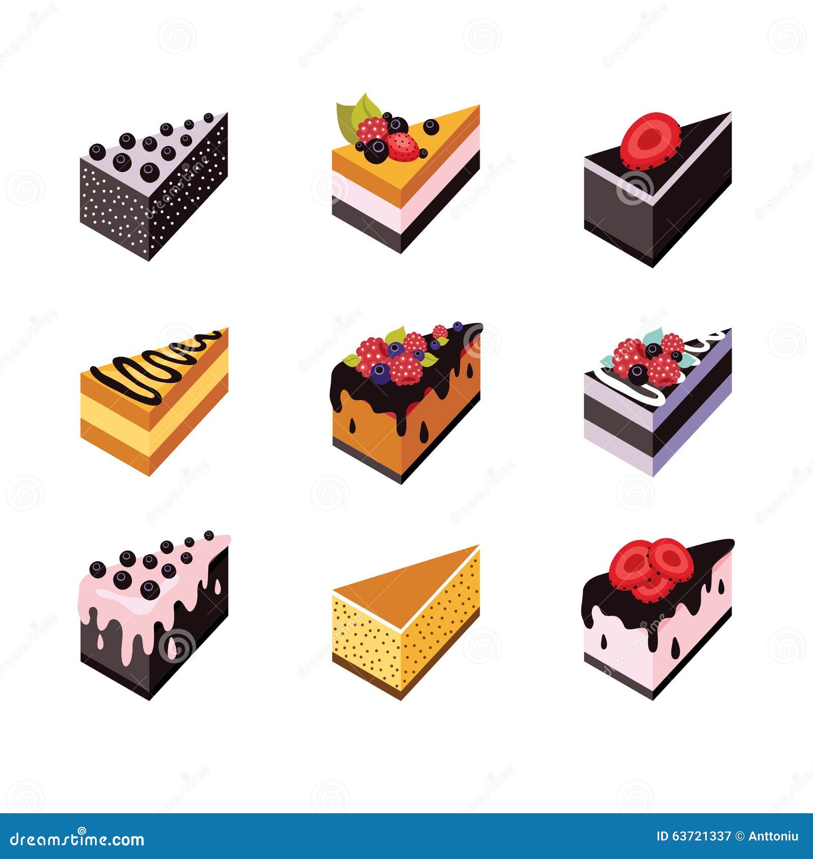 Cake Set Isometric Flat Design Web Icon Collection Delicious Dessert ...