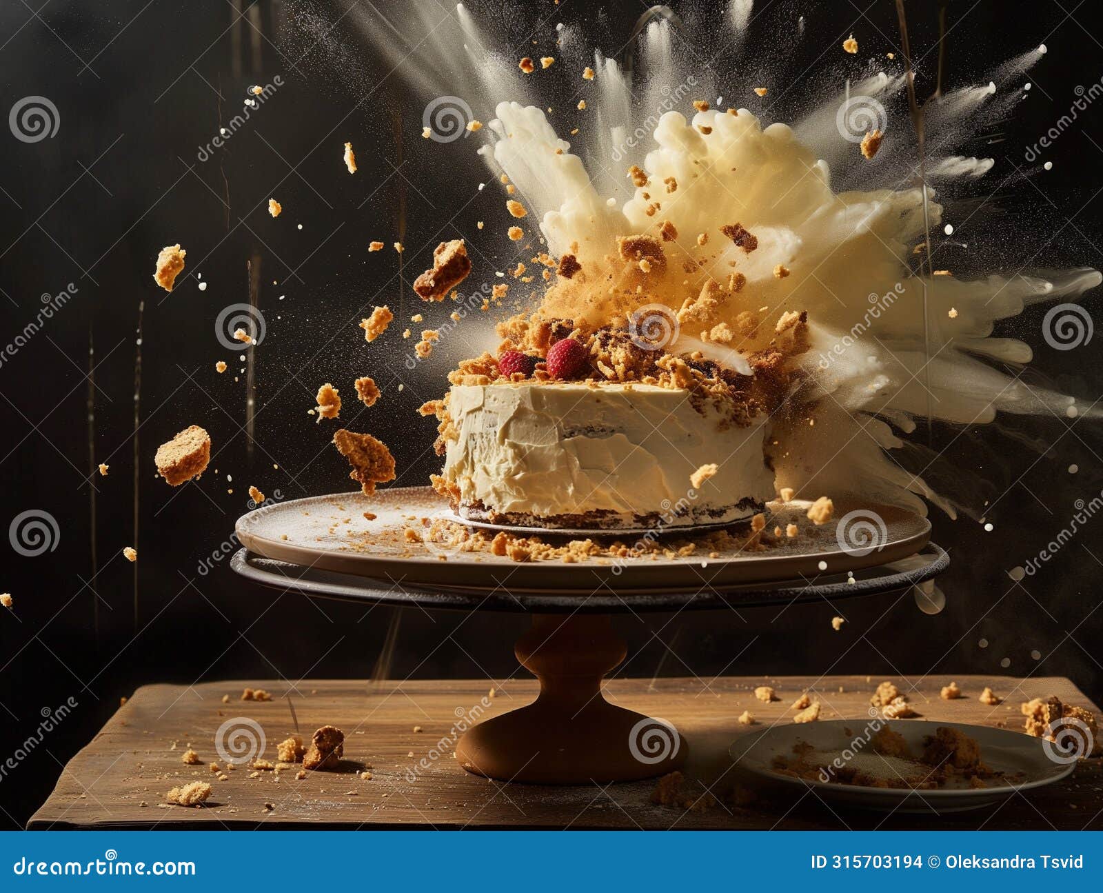 The Cake Shatters Due To an Explosion from Inside Stock Photo - Image ...