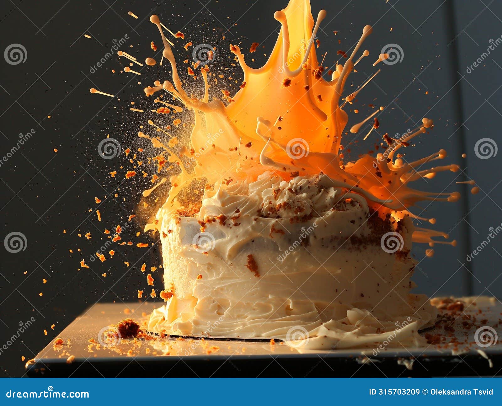 The Cake Shatters Due To an Explosion from Inside Stock Image - Image ...