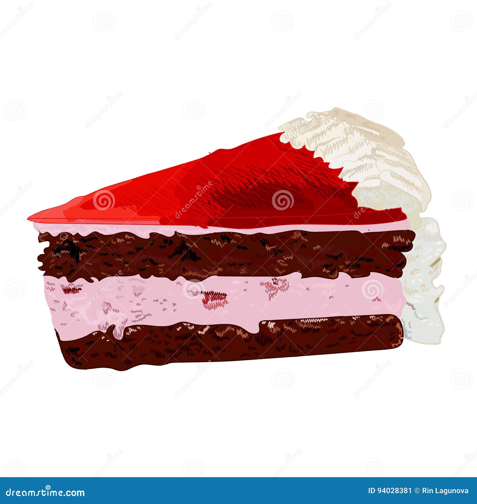 Cake Slice, Hand Drawn VECTOR Sketch. Red Cream Cake. Stock Vector ...