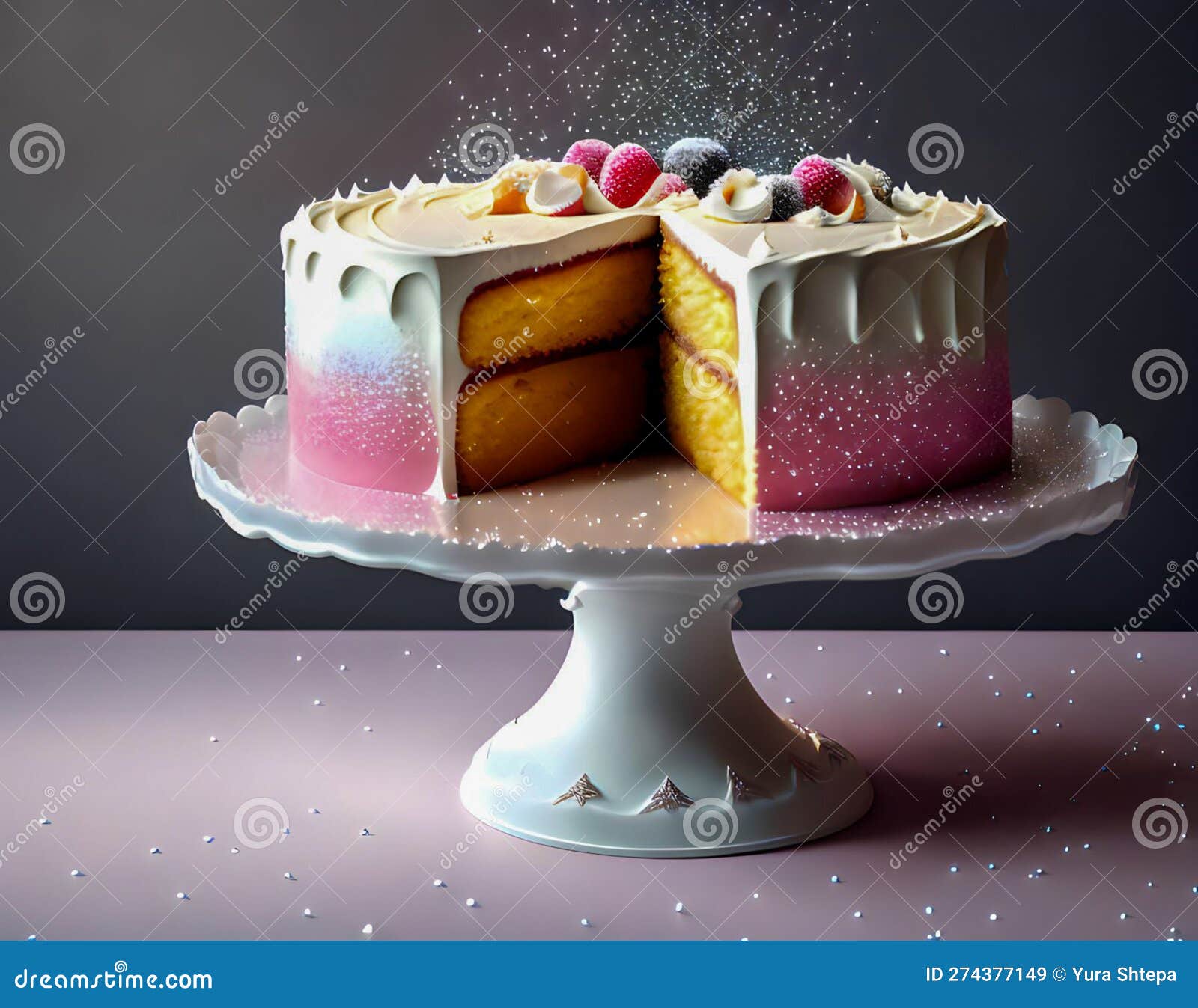 Cake with a Slice Missing from it and the Bottom is Red, White, and Blue Stock Illustration ...