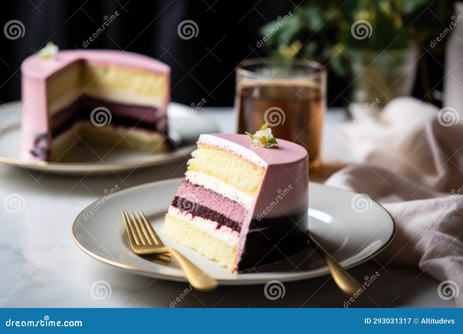 A Cake Slice on Two Plates Indicating Shared Dessert Stock Image ...
