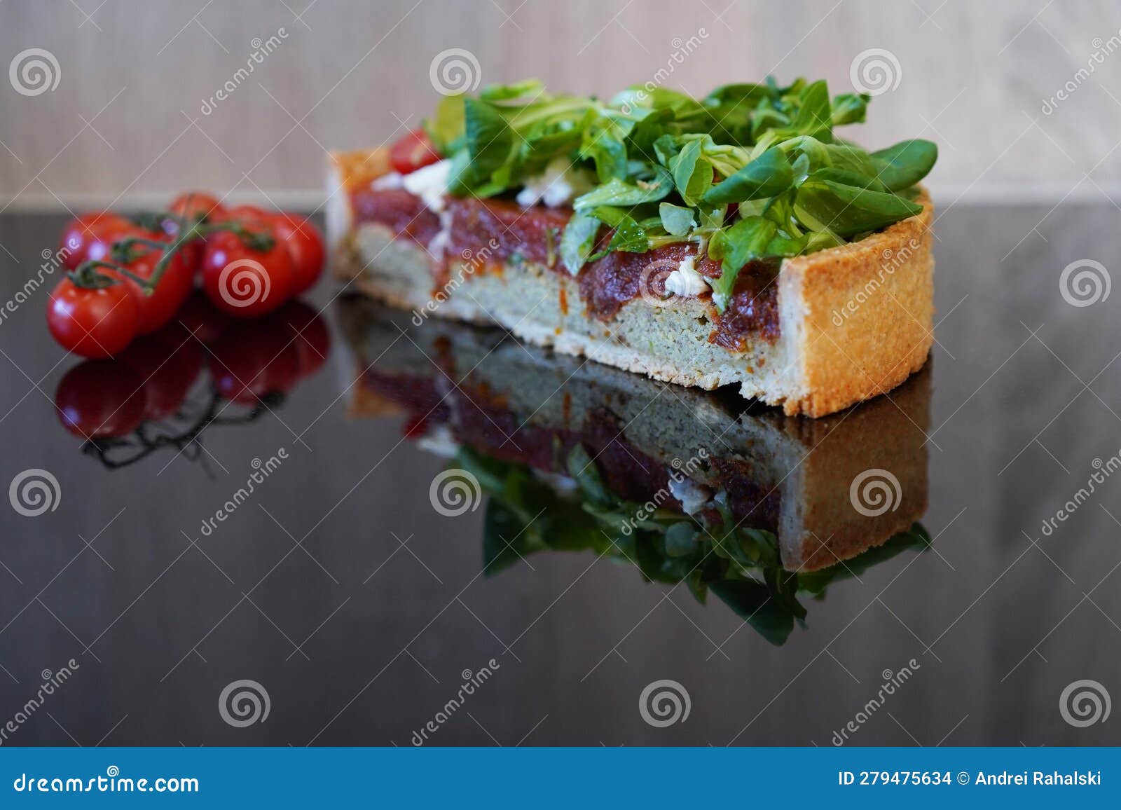 Cake Slice of Vegetables Lying on the Black Mirror Surface. Healthy ...