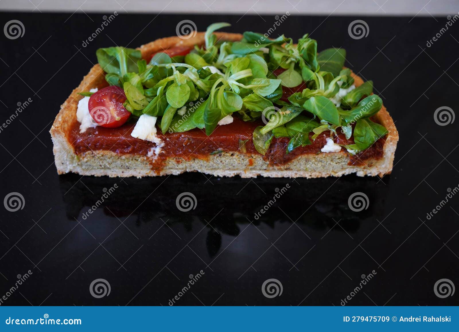 Cake Slice of Vegetables Lying on the Black Mirror Surface. Healthy ...