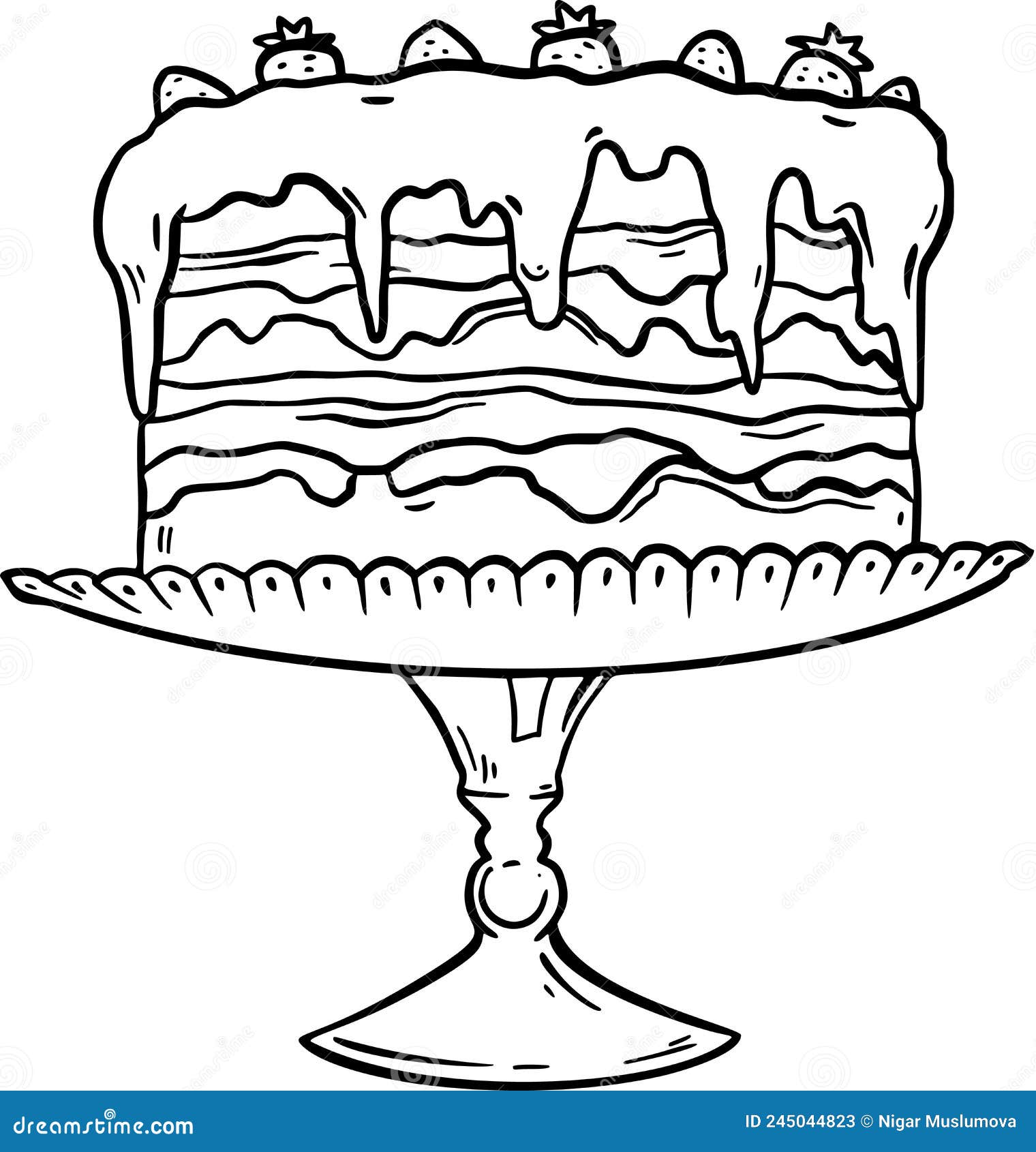 Cake on a Stand, Hand Draw Vector Illustration Art Stock Vector ...