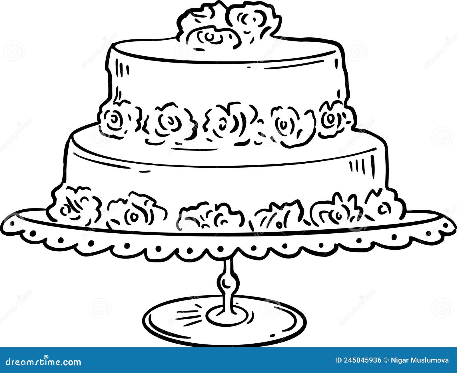 Cake on a Stand, Hand Draw Vector Illustration Art Stock Vector ...