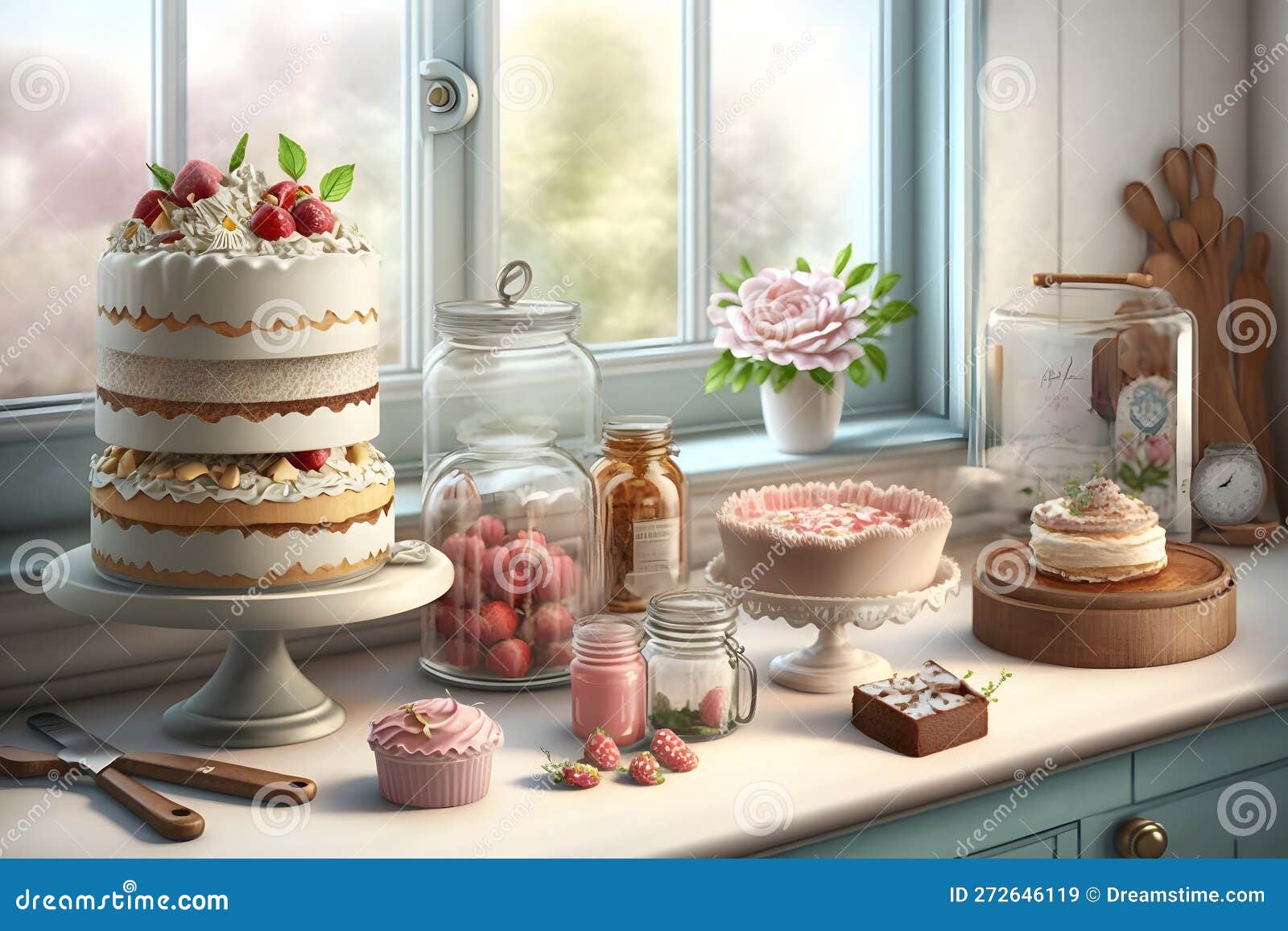 Cake and Sweets on the Table in the Kitchen. Neural Network AI ...