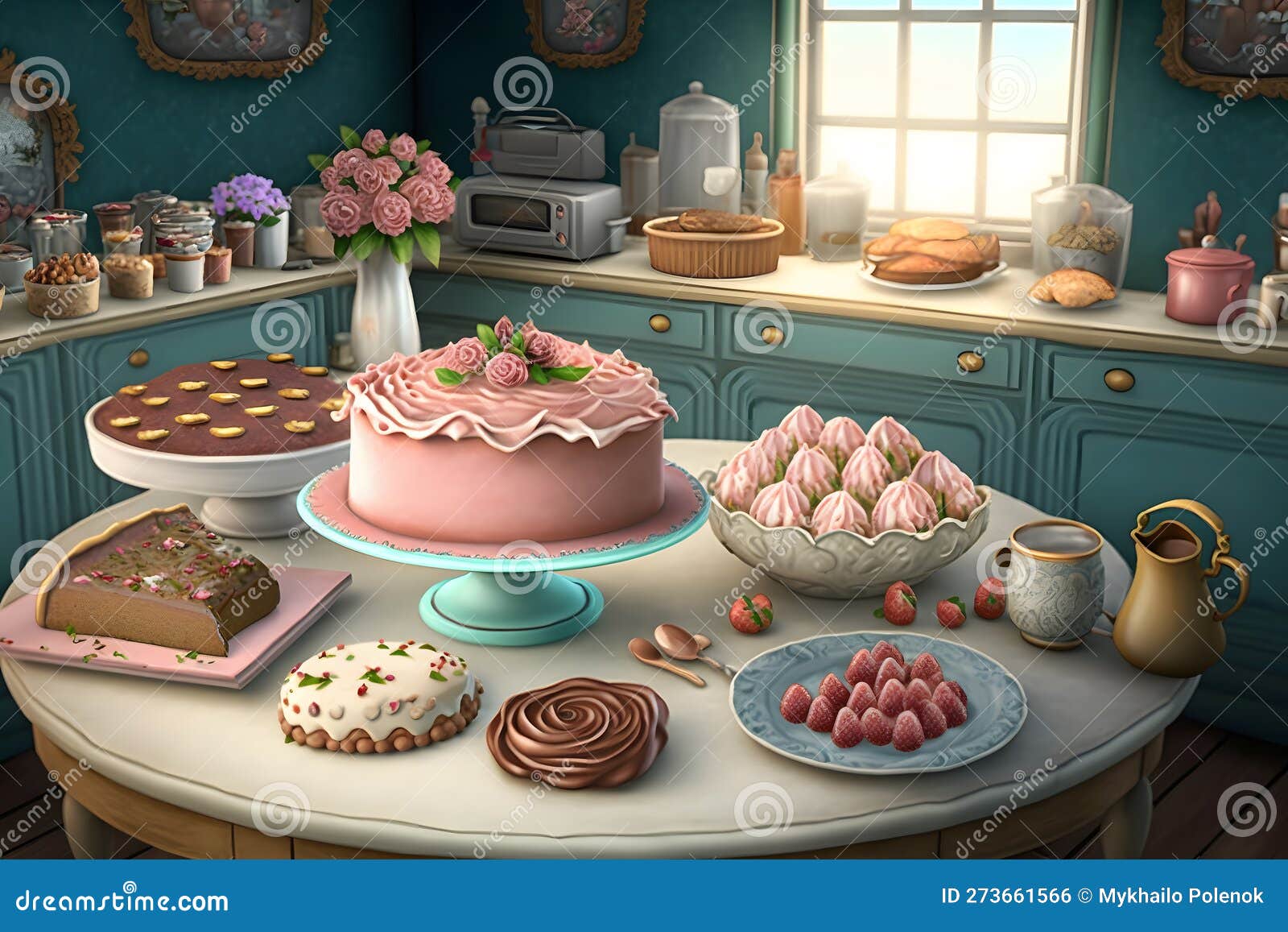 Cake and Sweets on the Table in the Kitchen. Neural Network AI ...