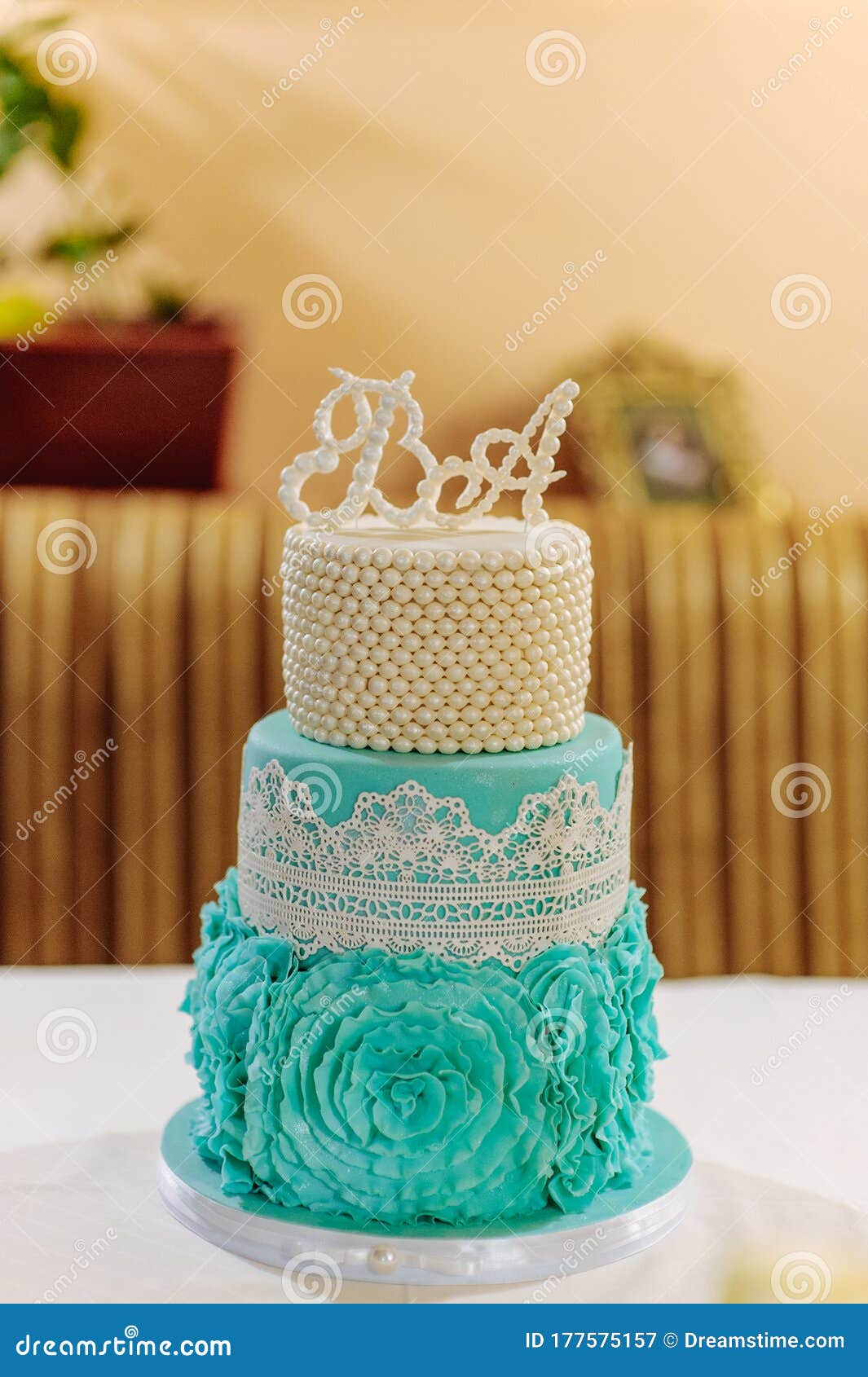 Turquoise And Gold Wedding Cake