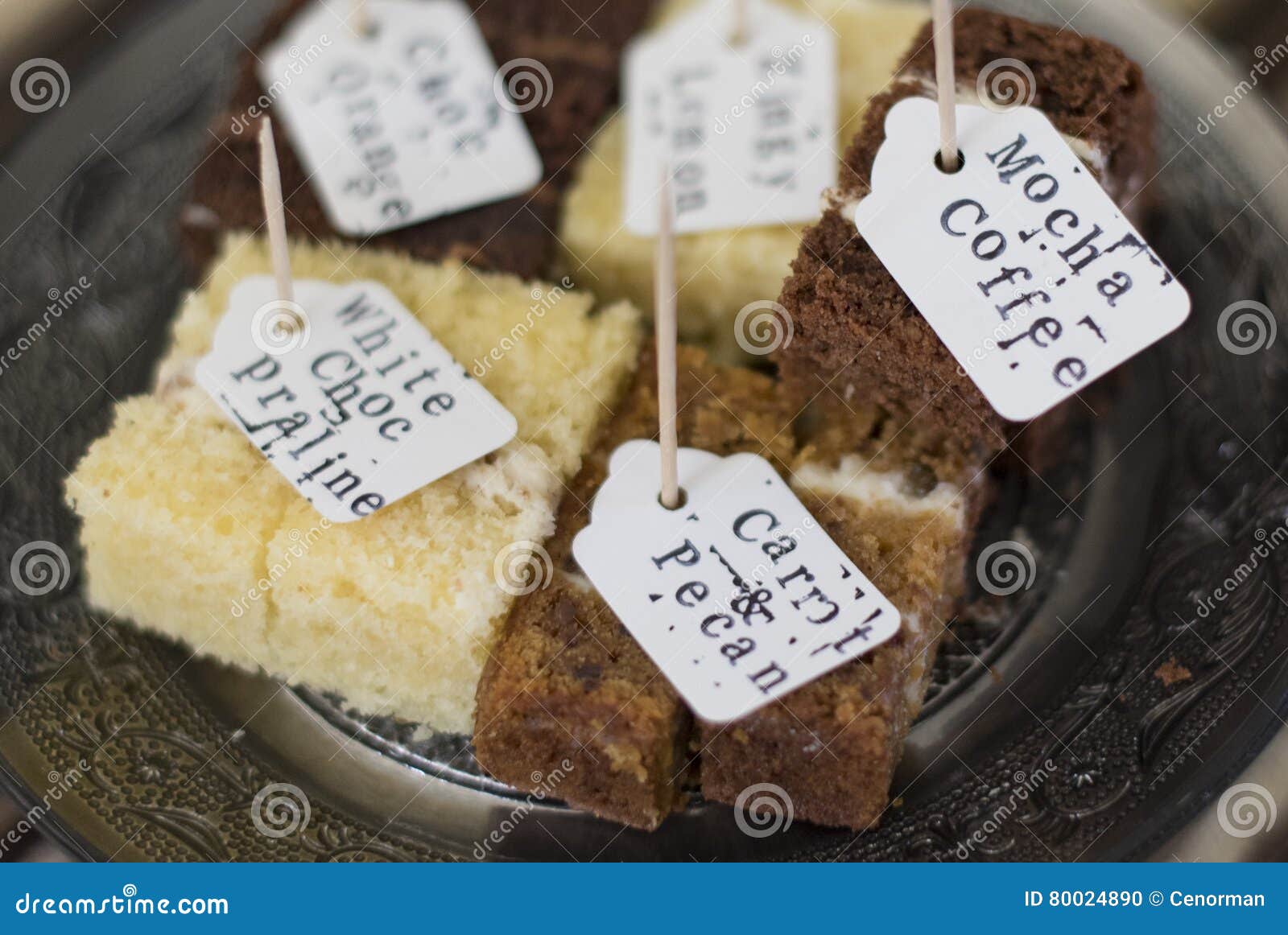 Cake tasting stock photo. Image of deset, plate, labels - 80024890