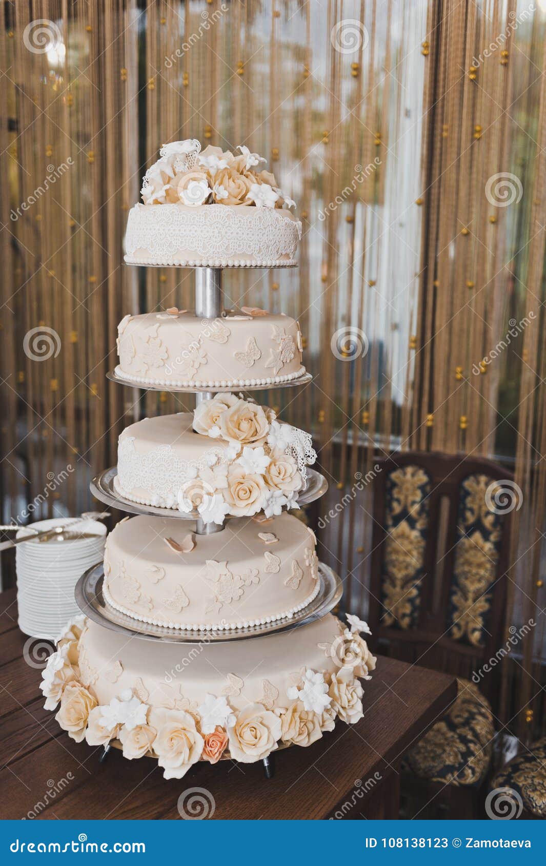 Cake in the 4th Floor on the Table. Stock Image - Image of plate ...