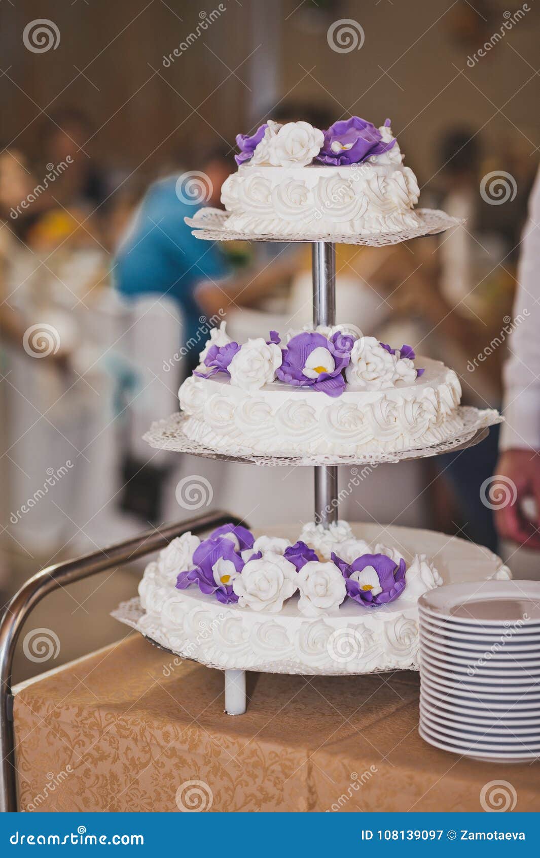 A Three-storey Cake on a Stand 7042. Stock Image - Image of happy ...
