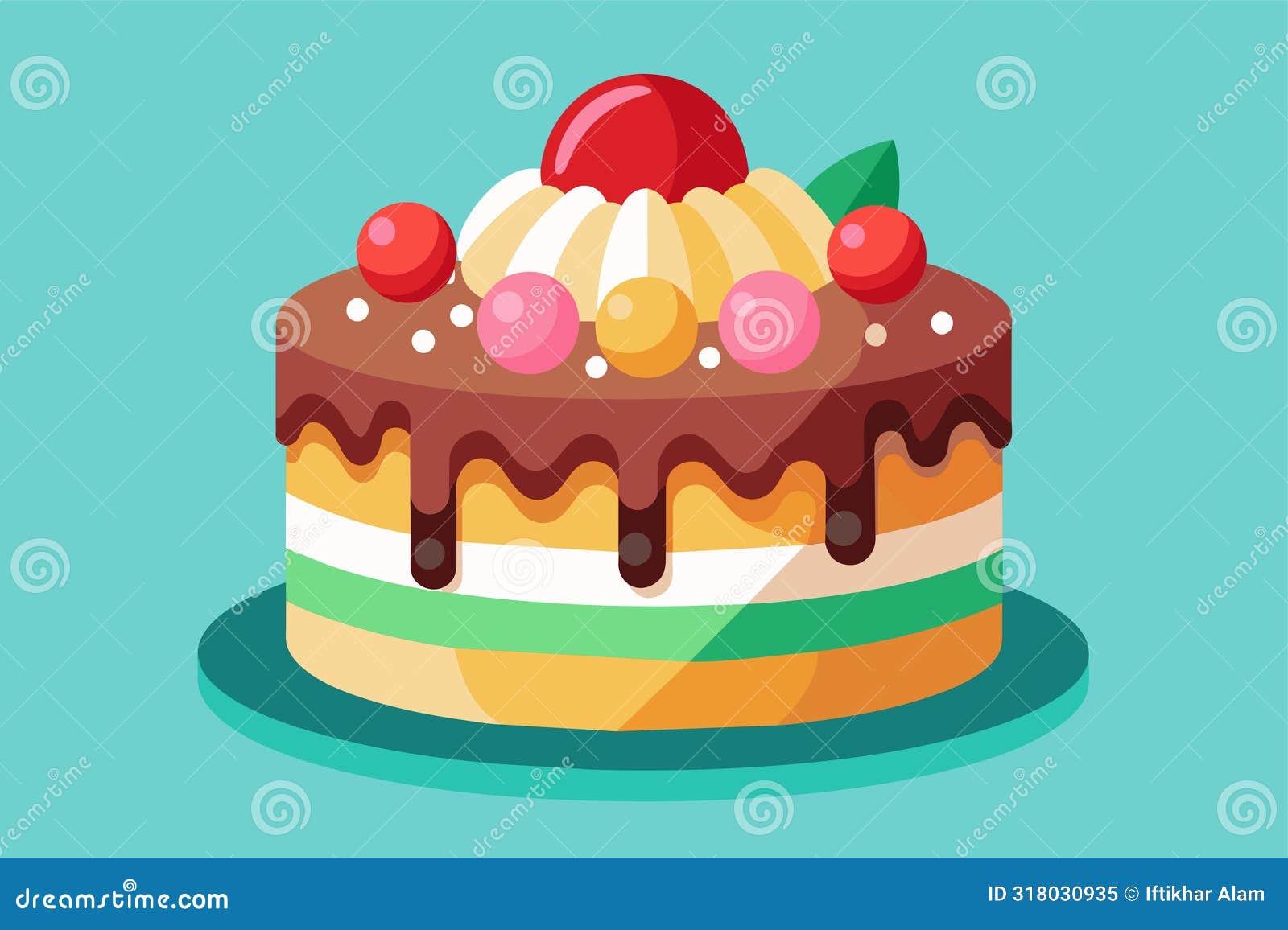 A Cake Topped With Chocolate Icing And Cherries, Ice Cream Cake ...