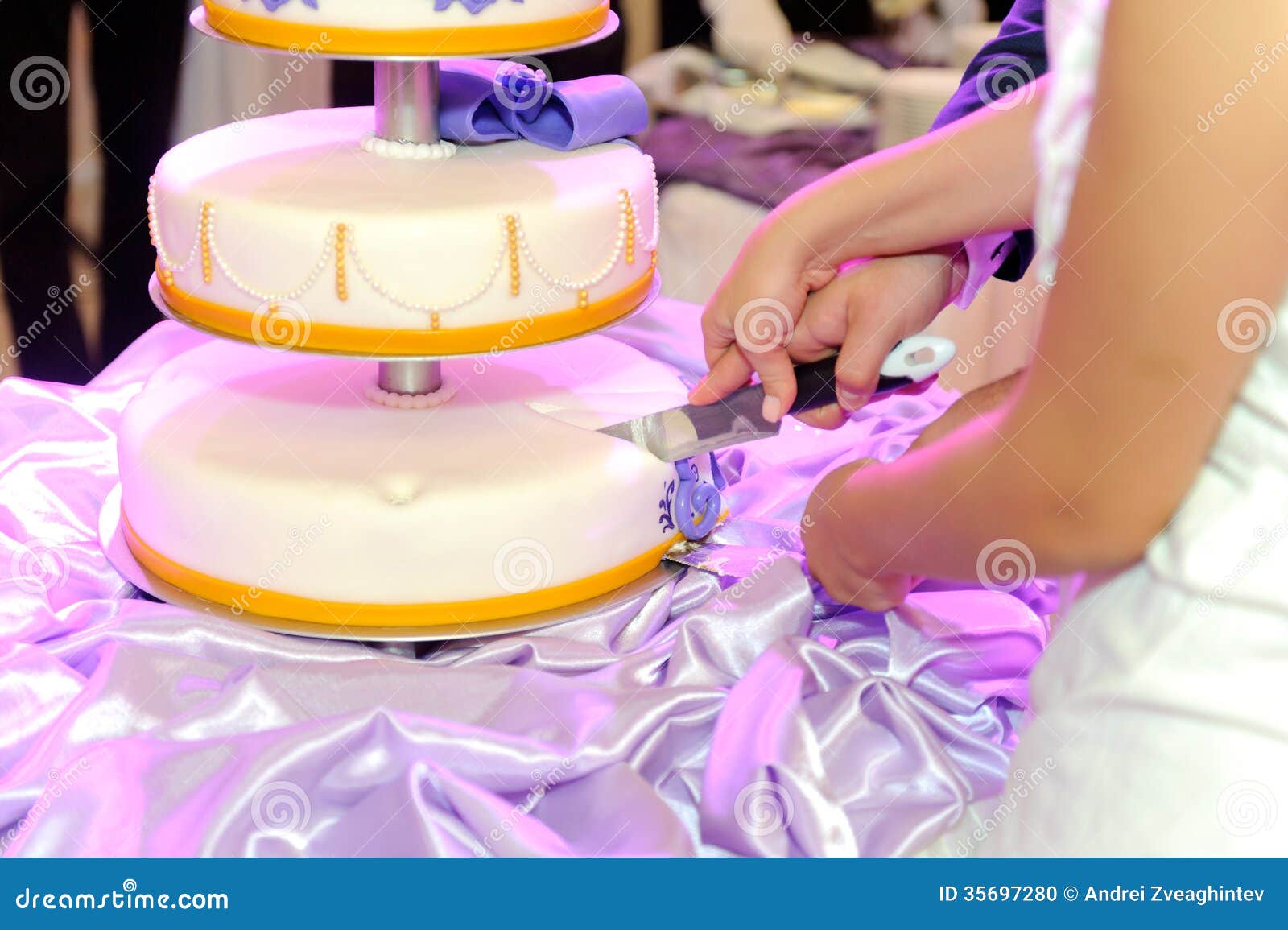 Cake on Violet Tablecloth stock photo. Image of people - 35697280