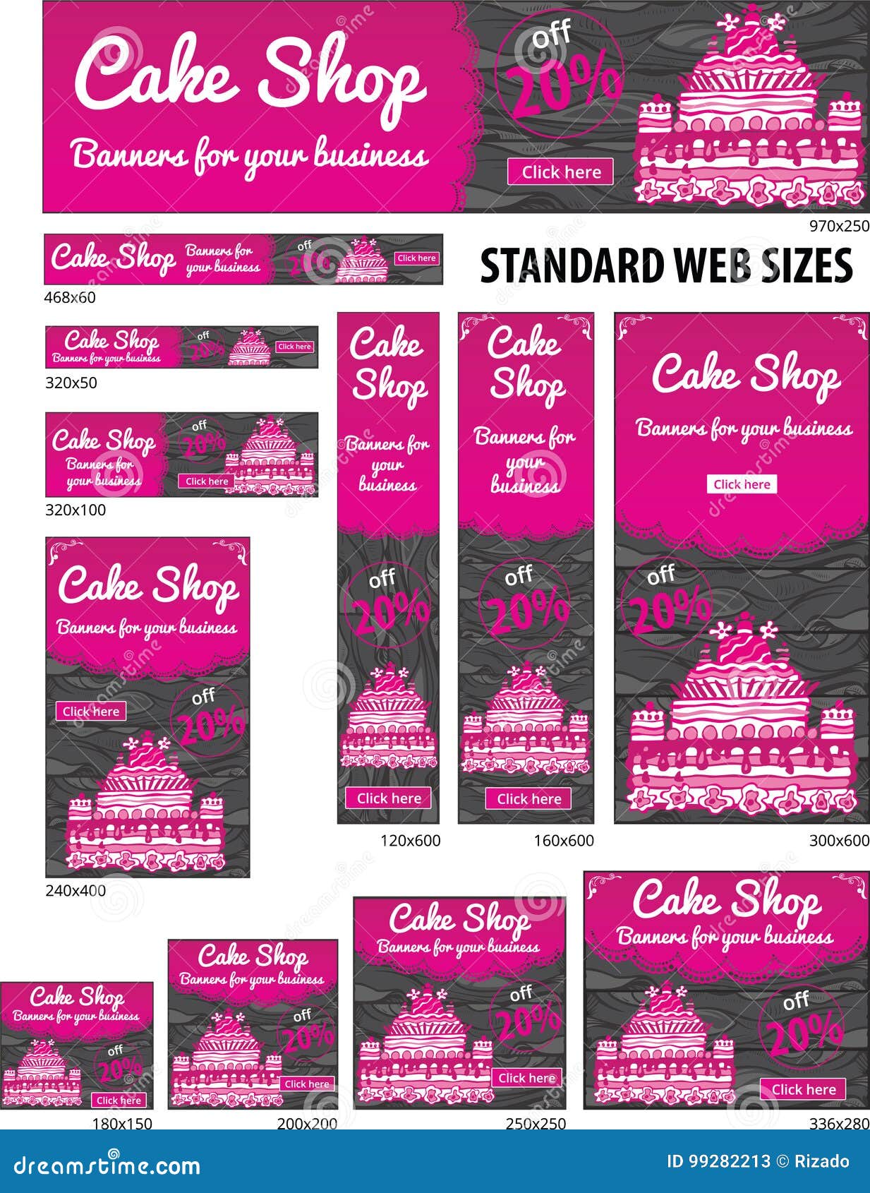 Cake Web Banner Set stock vector. Illustration of media - 99282213