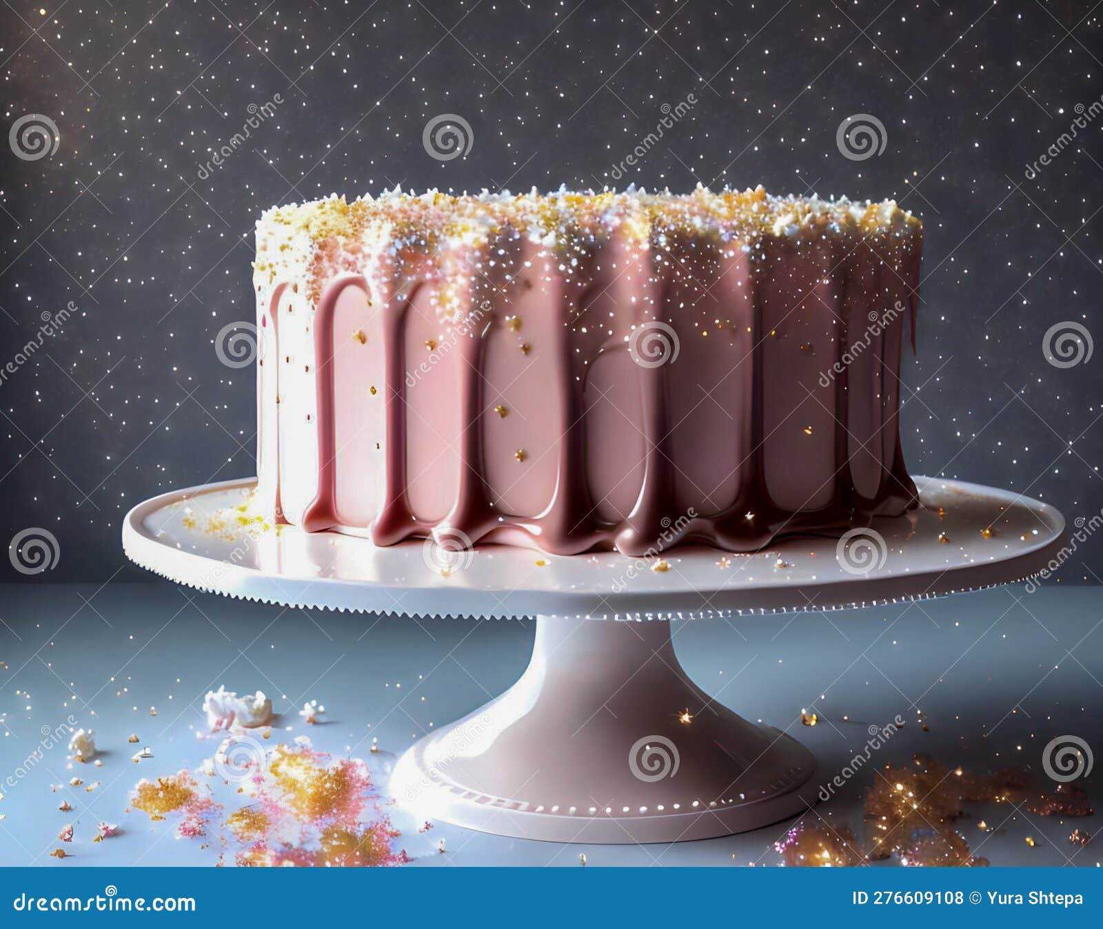 A Cake with White Icing and Rainbow Colors on it Stock Illustration ...