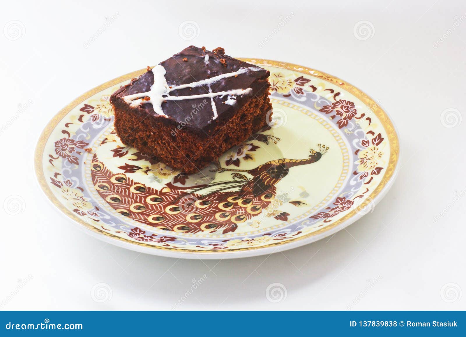 Cake on a white plate. stock photo. Image of high, dessert - 137839838