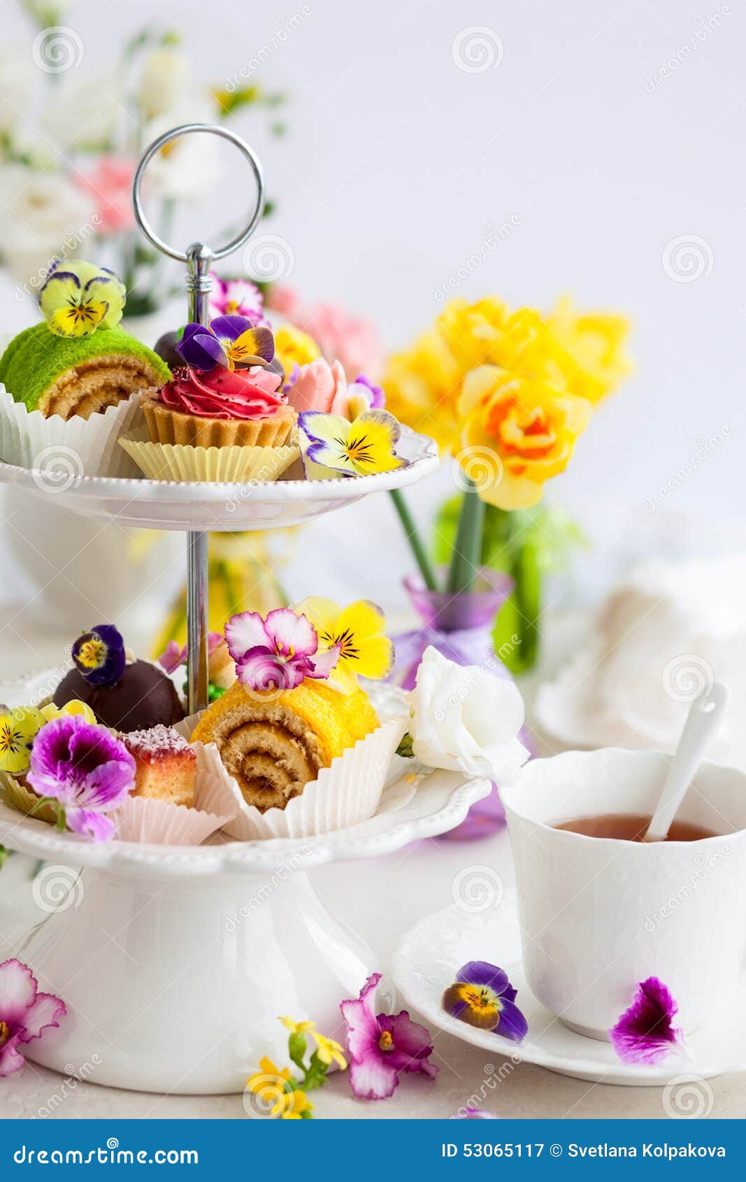 Cakes for afternoon tea stock image. Image of pastries - 53065117