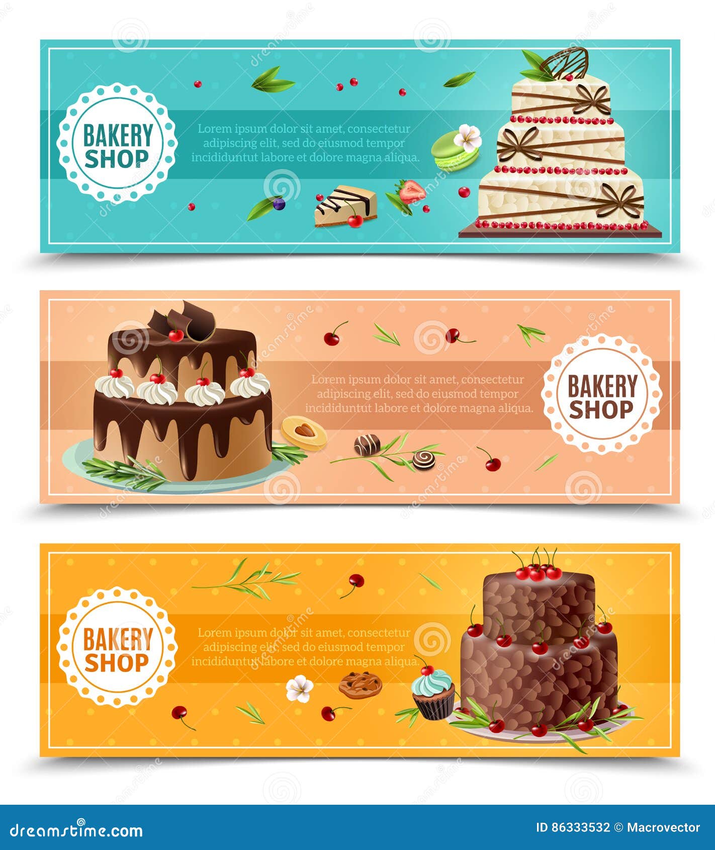 Cakes Banners Set stock vector. Illustration of decorative - 86333532