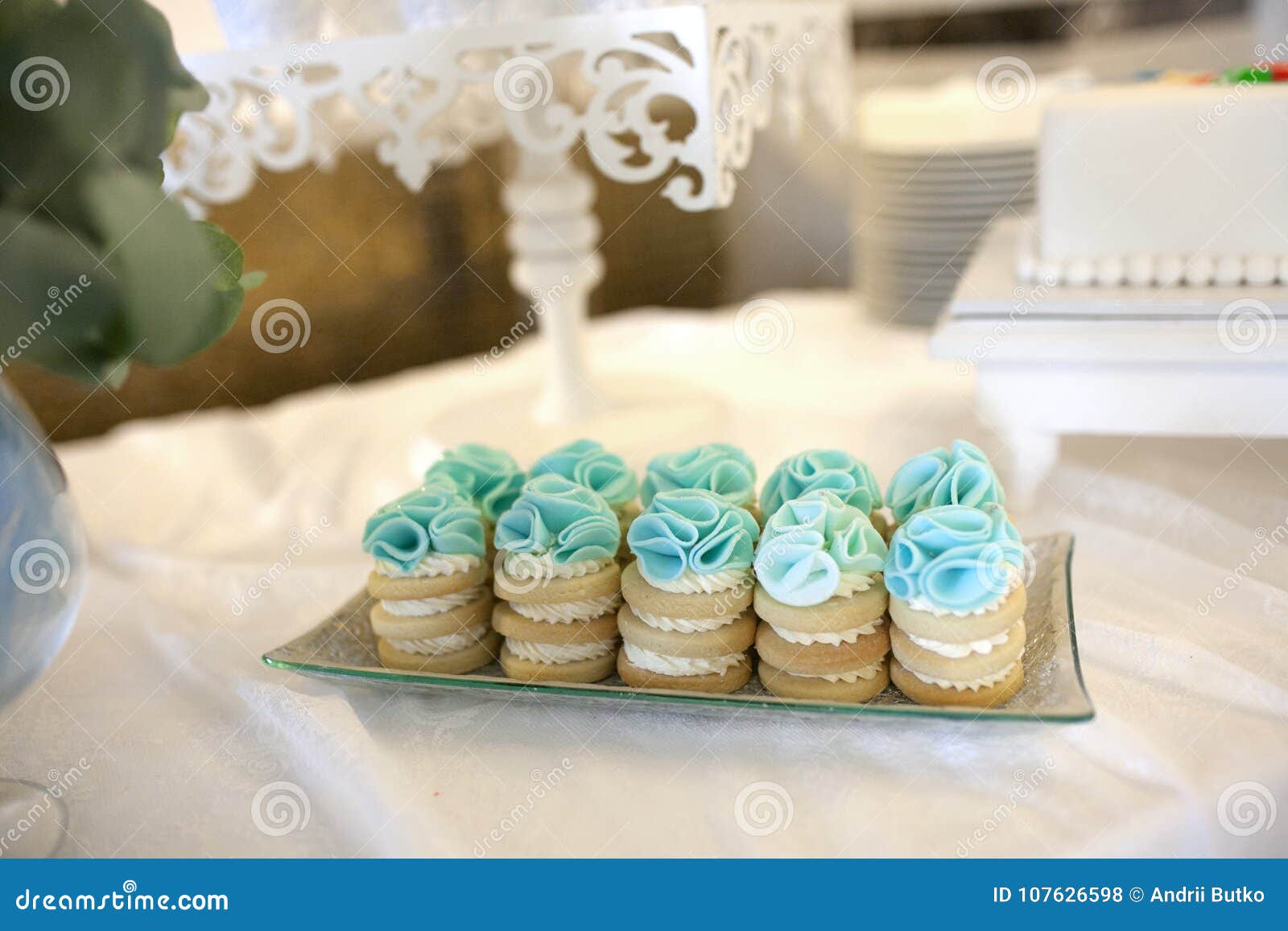 Cakes on a beautiful table stock photo. Image of event - 107626598