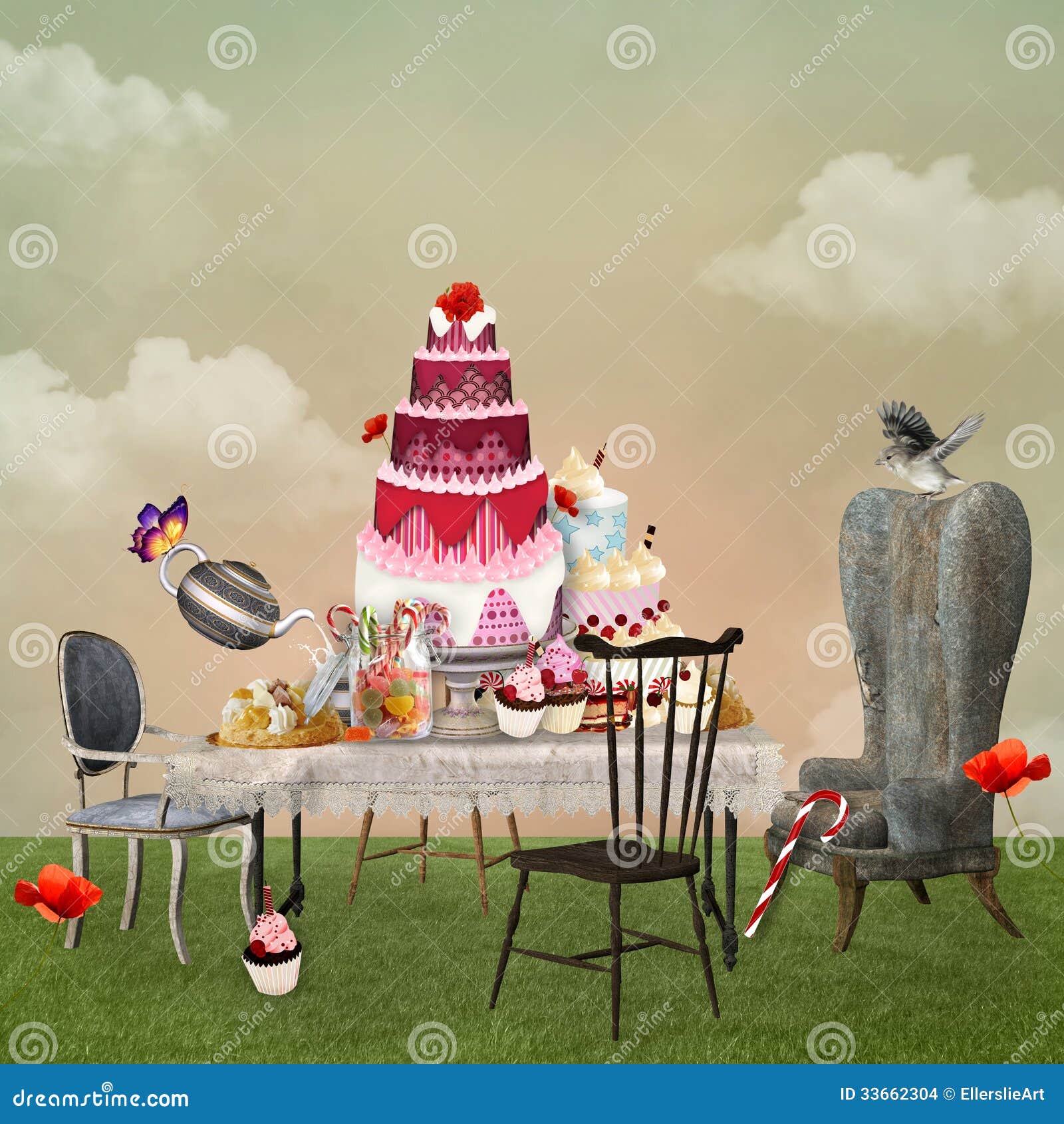 Cakes buffet stock illustration. Illustration of food - 33662304