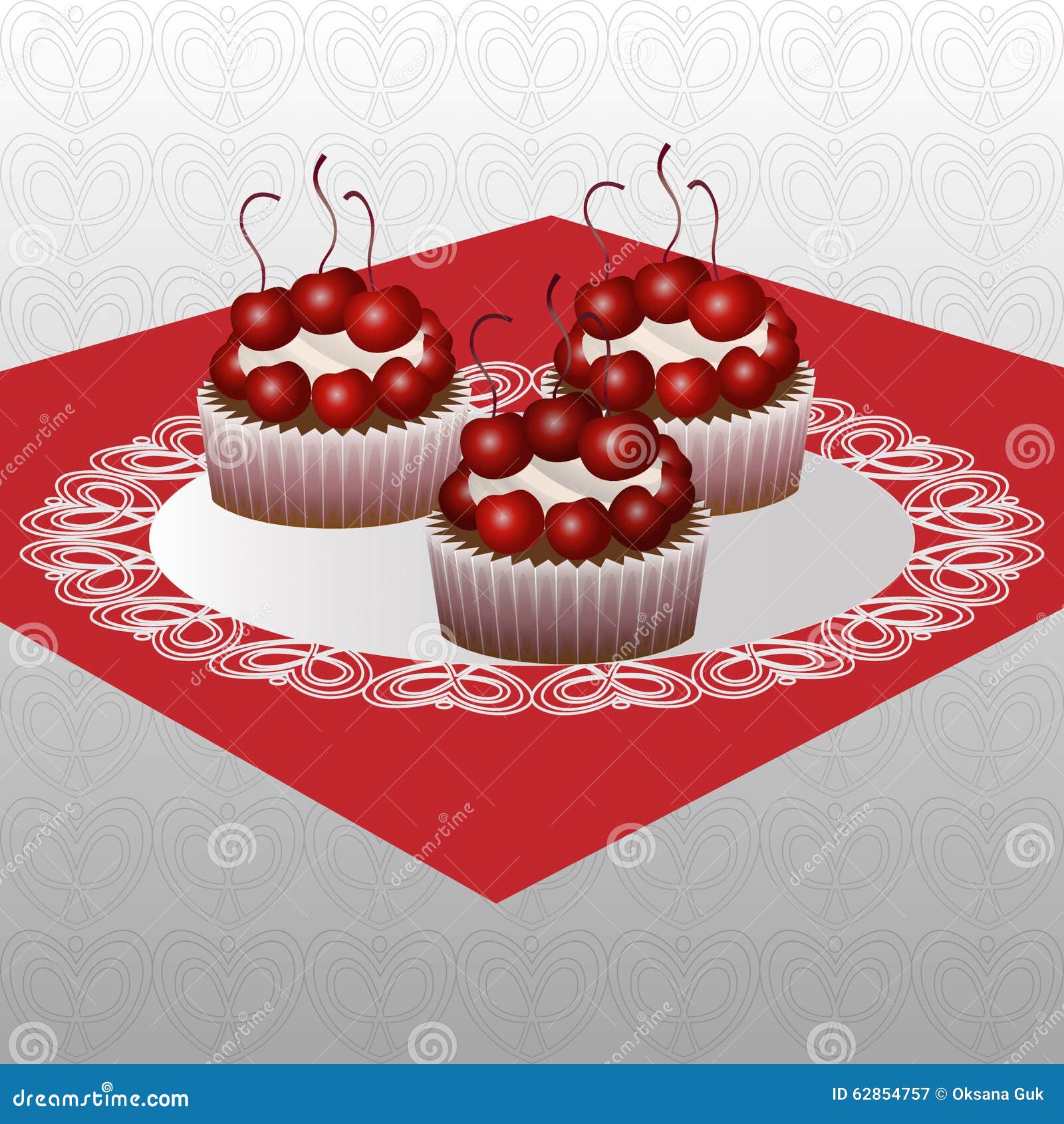 Cakes with cherries stock vector. Illustration of drawing - 62854757