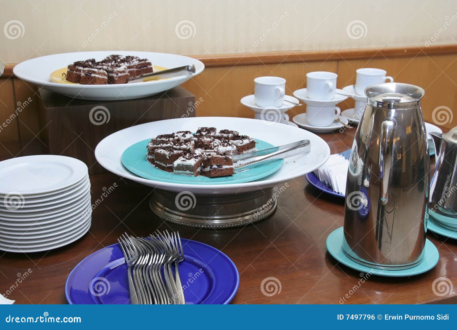 Cakes at coffee break stock photo. Image of plates, equipment - 7497796