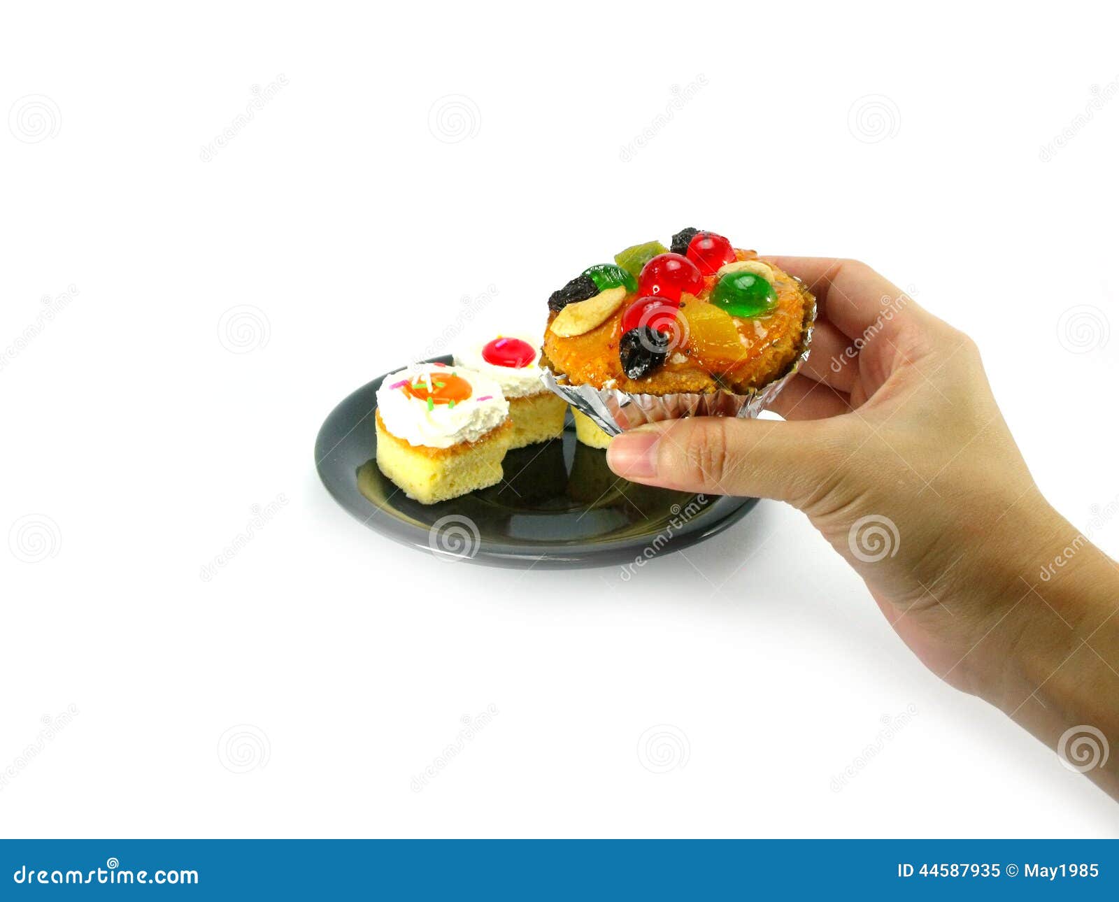 Cakes and Hand on White Background Stock Image - Image of dish, calorie ...