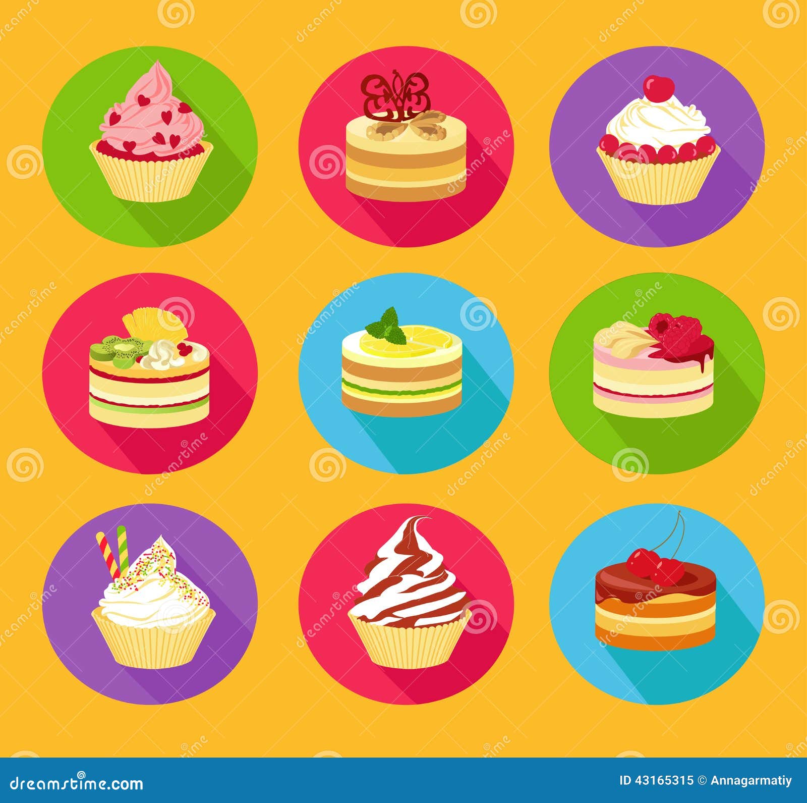 Cakes icon set stock vector. Illustration of cupcake - 43165315