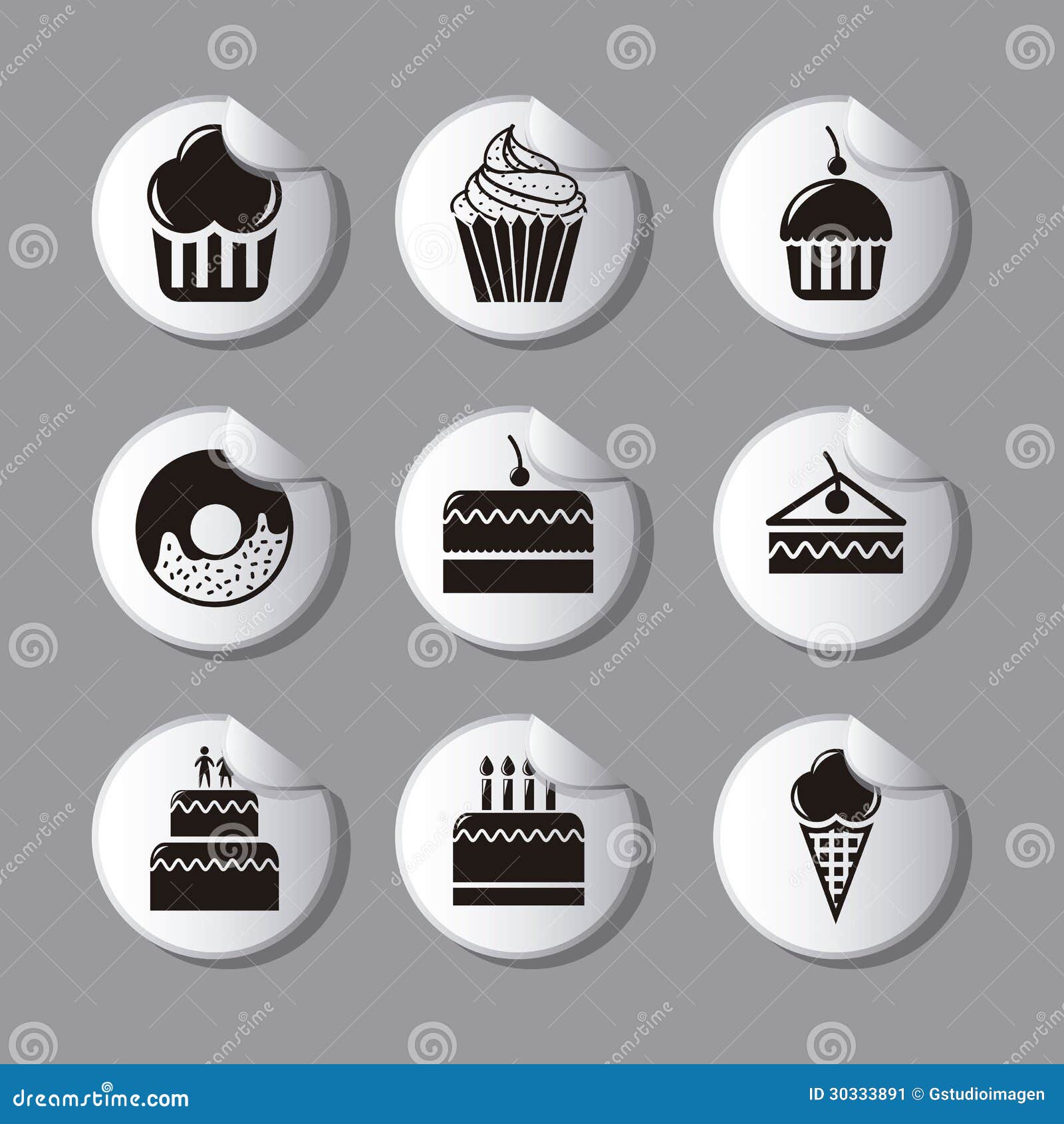 Cakes icons stock vector. Illustration of sweet, stickers - 30333891