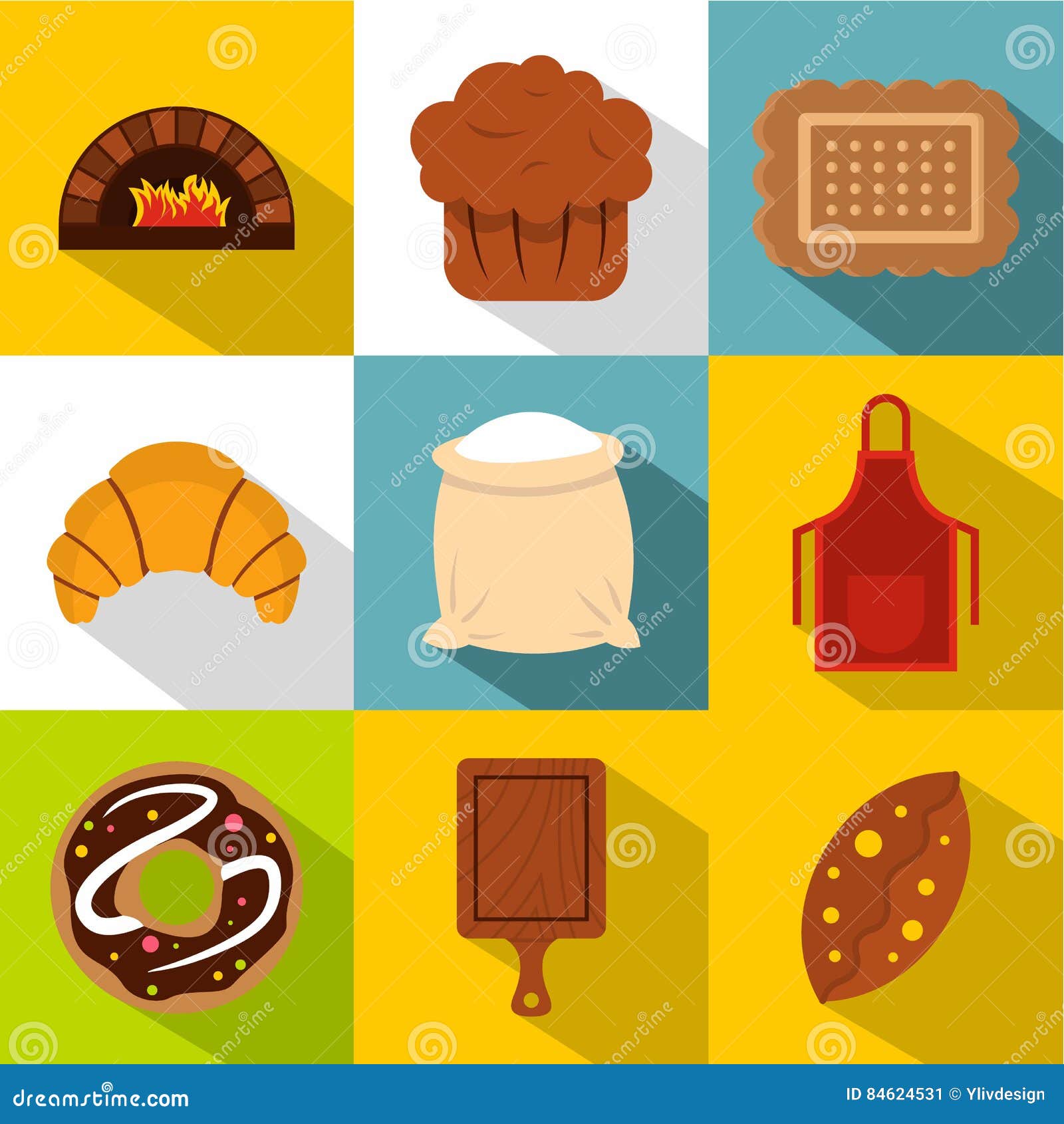 Cakes Icons Set, Flat Style Stock Vector - Illustration of flour ...