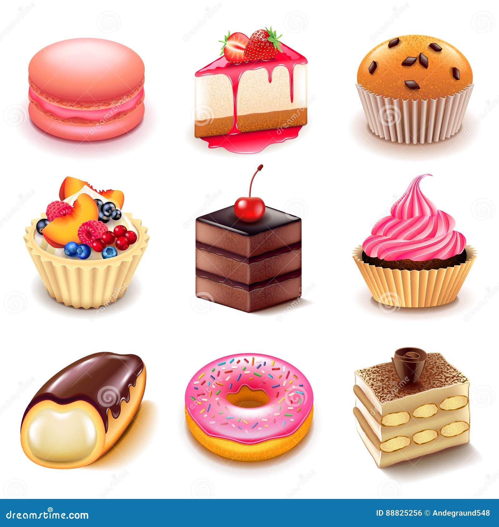 Cakes icons vector set stock vector. Illustration of cherry - 88825256