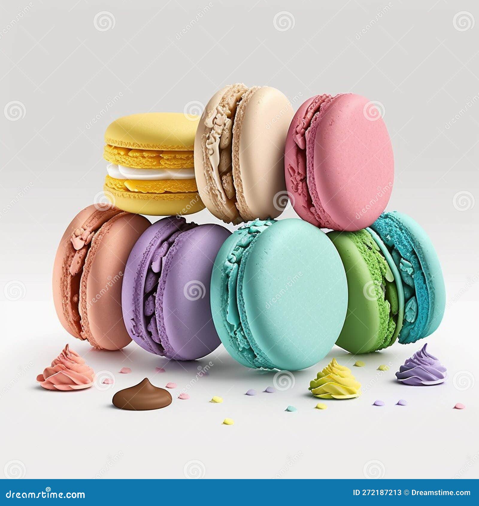 Cakes Macaron Or Macaroon Stack On Light Background, Colorful Vibrant ...