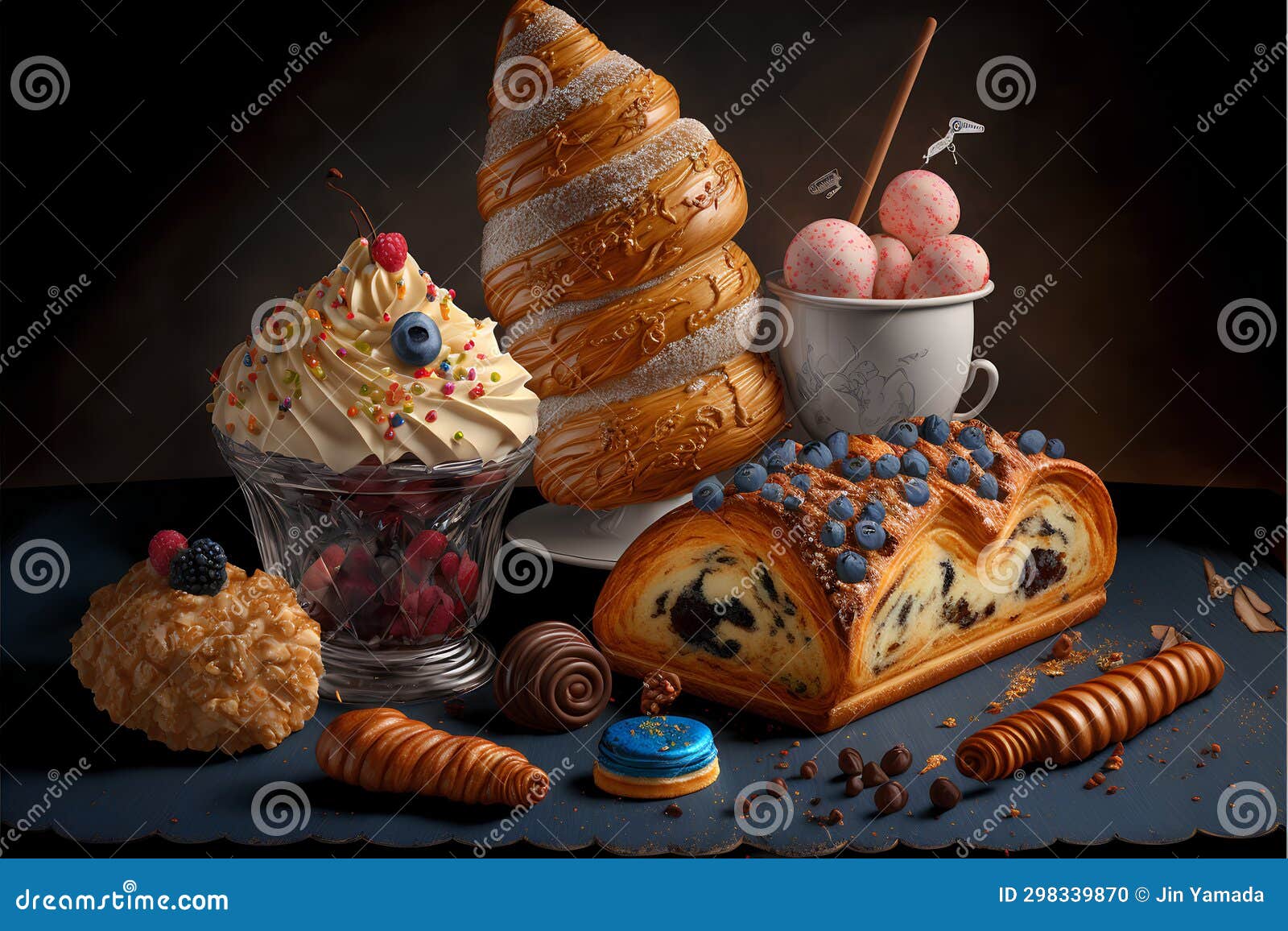 Cakes and Pastries on a Dark Background with Copy Space. Stock ...
